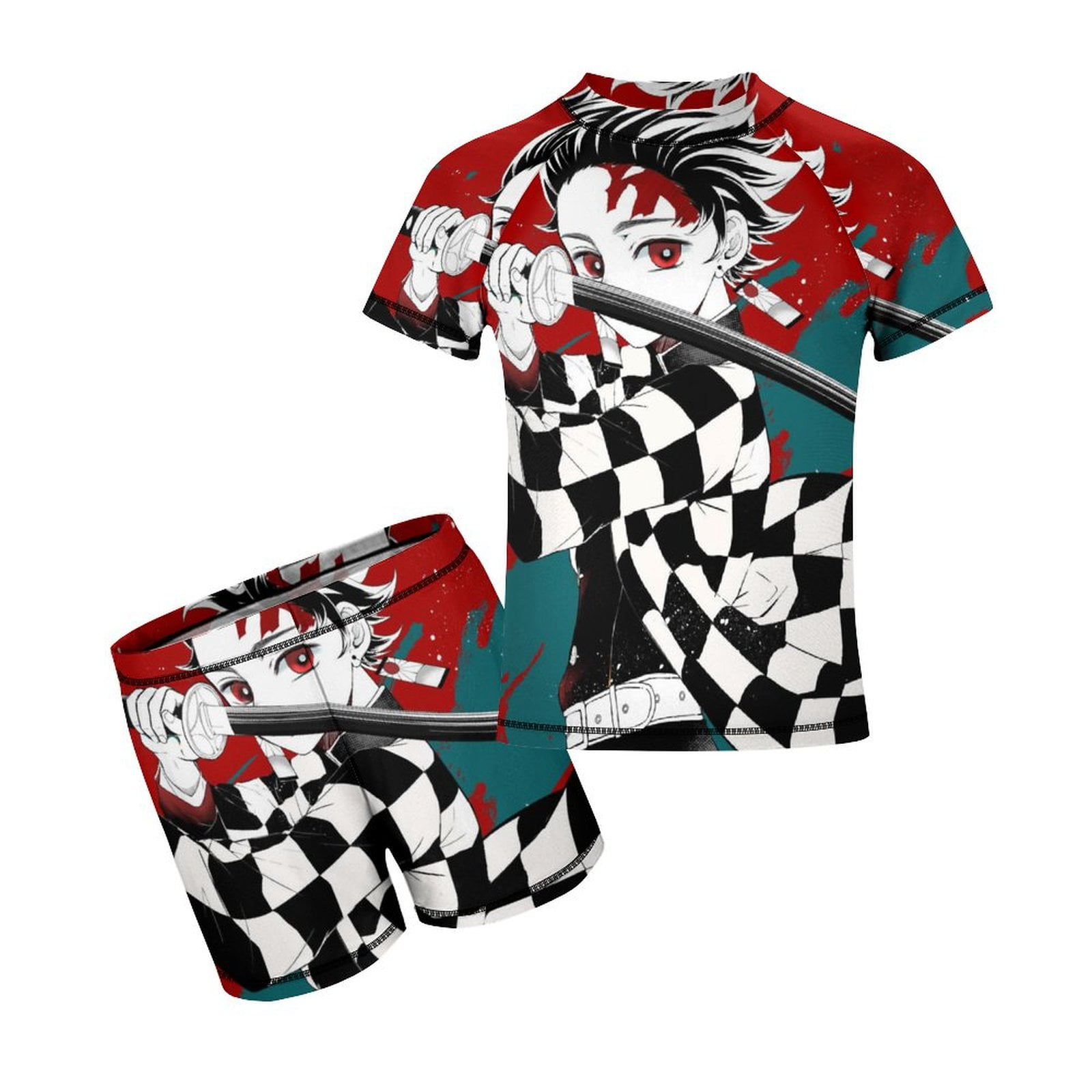 Demon Slayer Boys Rash Guard Set 2 Piece Swimsuits Short Sleeve Bathing ...