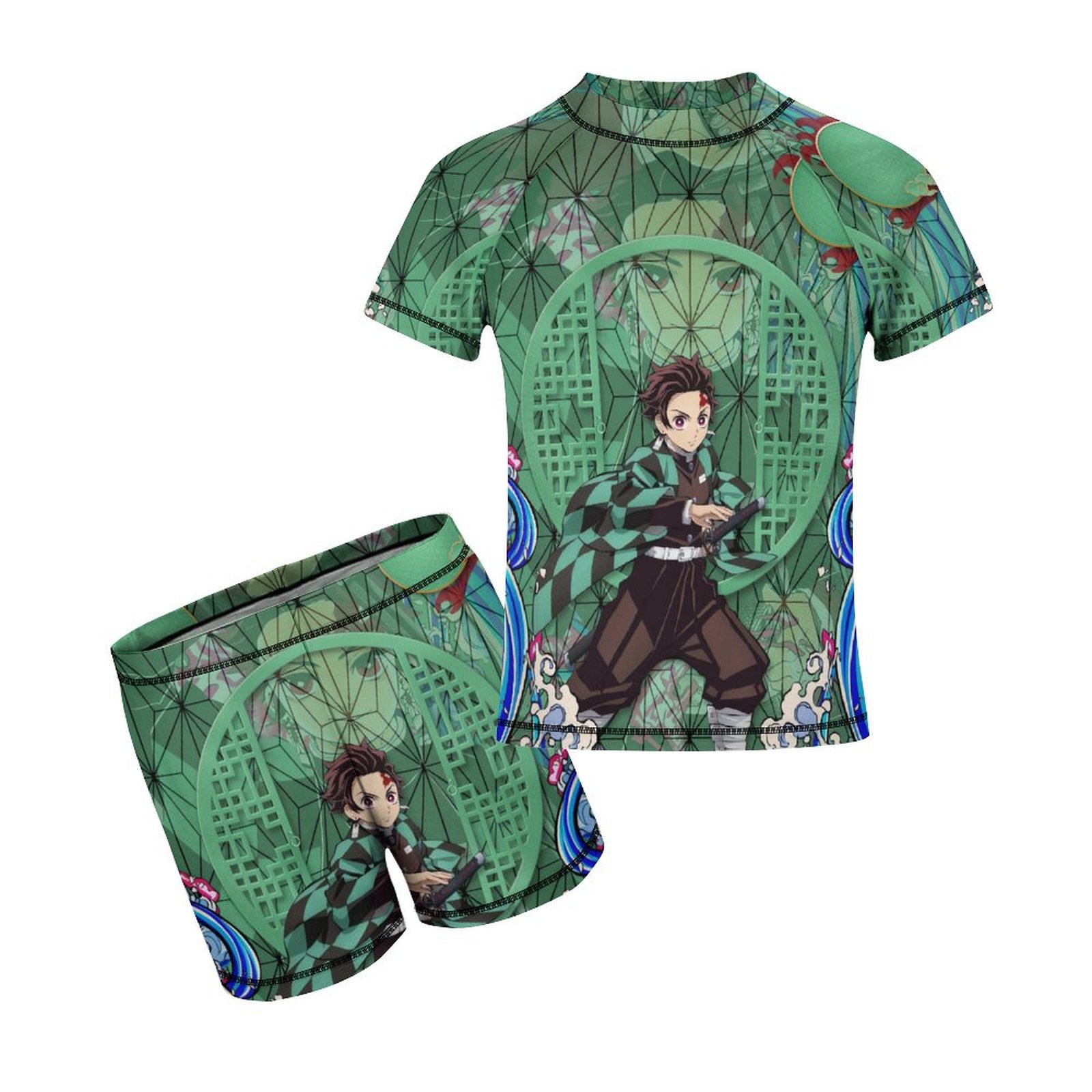 Demon Slayer Boys Rash Guard Set 2 Piece Swimsuits Short Sleeve Bathing ...
