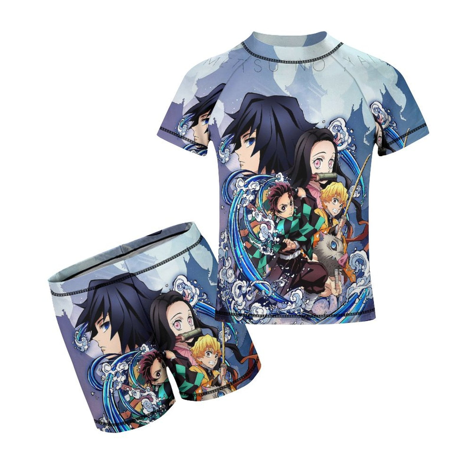 Demon Slayer Boys Rash Guard Set 2 Piece Swimsuits Short Sleeve Bathing ...