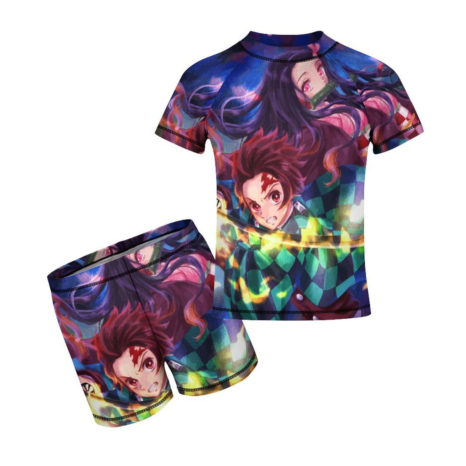 Demon Slayer Boys Rash Guard Set 2 Piece Swimsuits Short Sleeve Bathing ...