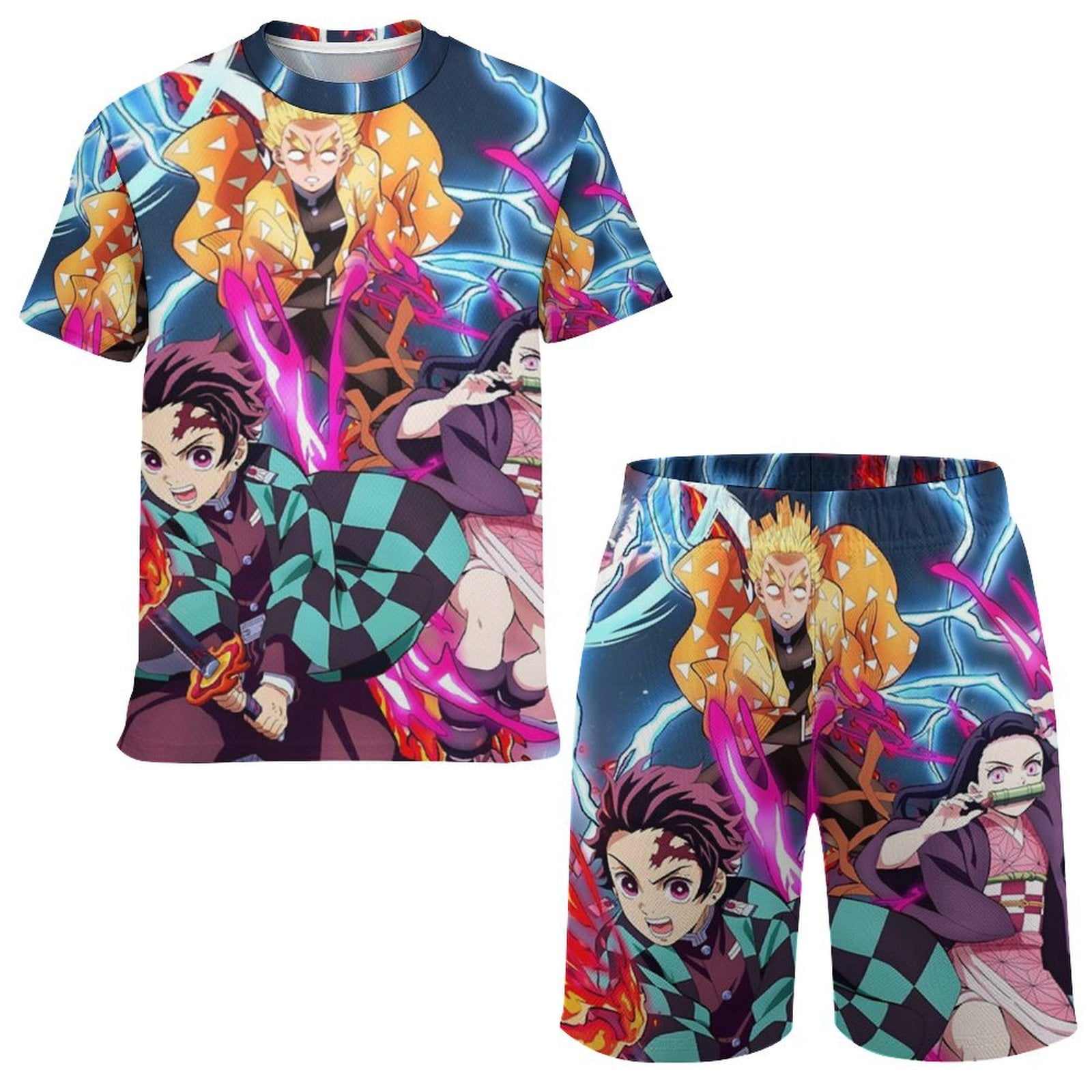 Demon Slayer Boys Short Sleeve Mesh T-Shirt And Shorts Outfit Set ...