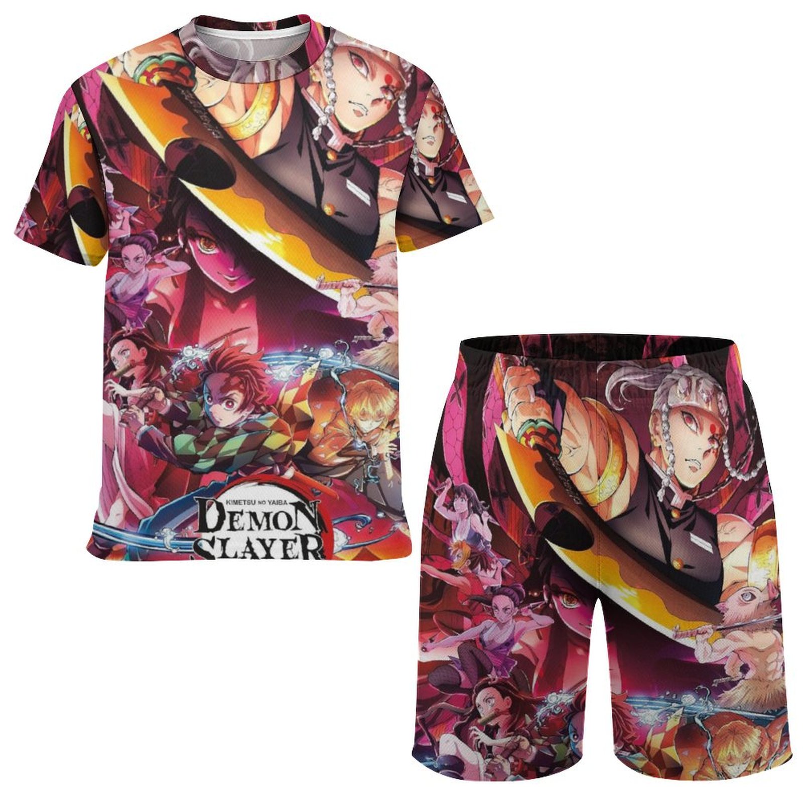 Demon Slayer Boys Short Sleeve Mesh T-Shirt And Shorts Outfit Set ...