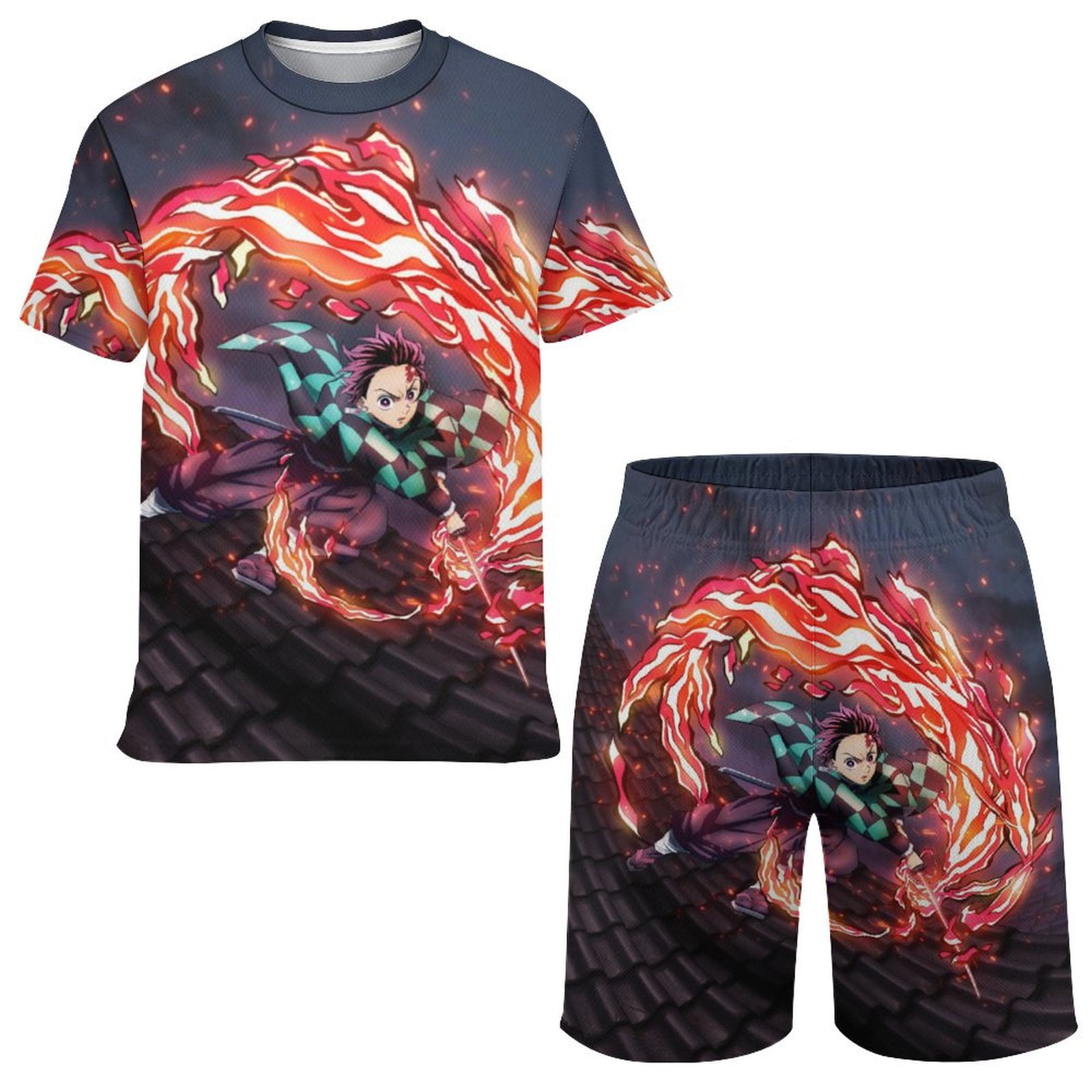 Demon Slayer Boys Short Sleeve T-Shirt And Mesh Shorts Outfit Set for ...