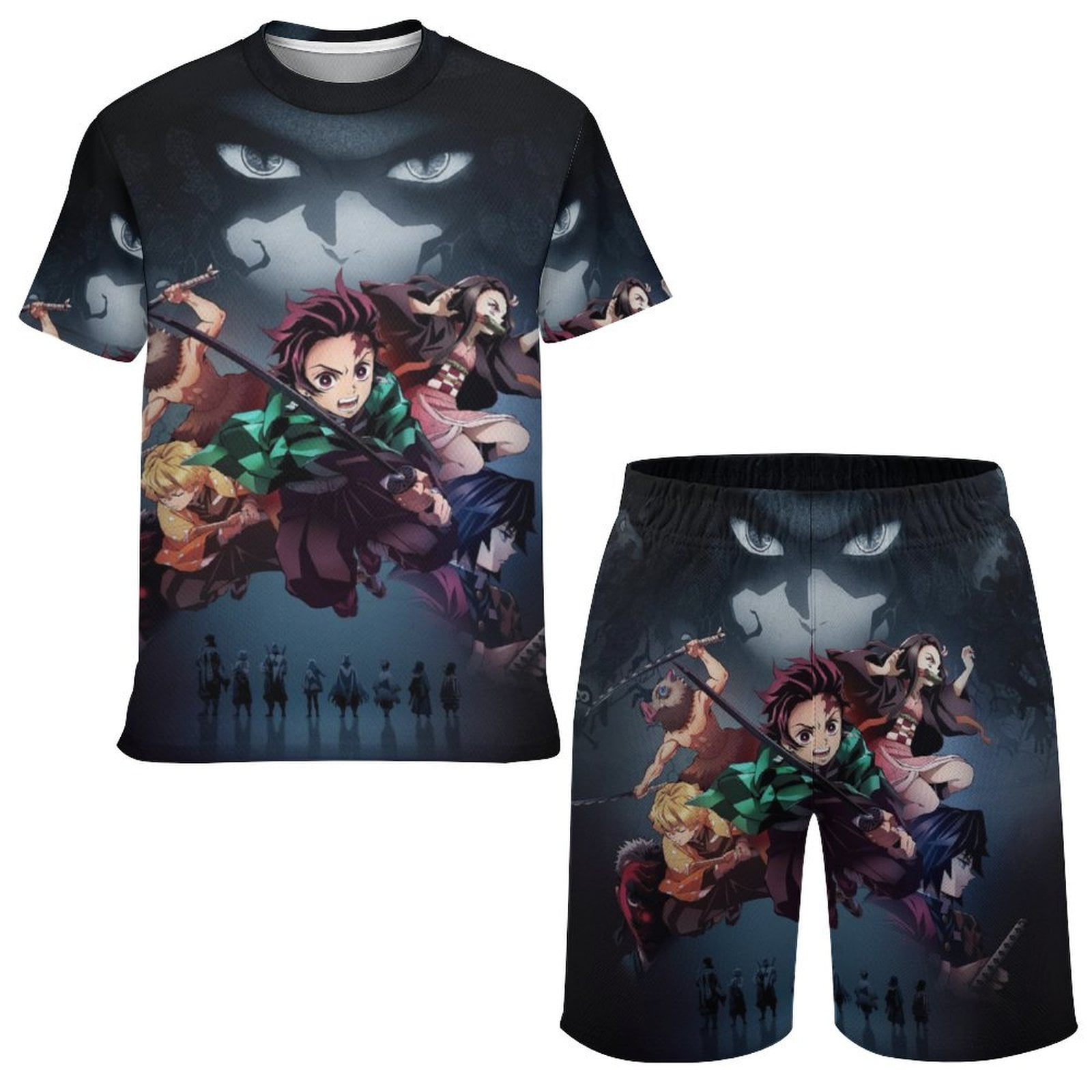 Demon Slayer Boys Short Sleeve T-Shirt And Mesh Shorts Outfit Set for ...