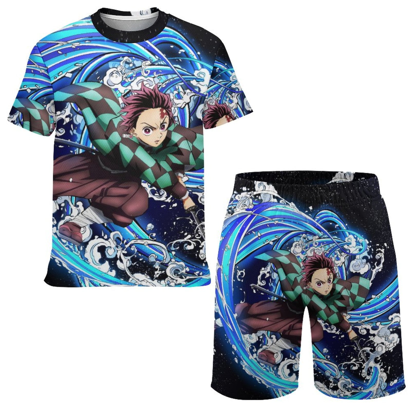 Demon Slayer Boys Short Sleeve T-Shirt And Mesh Shorts Outfit Set for ...