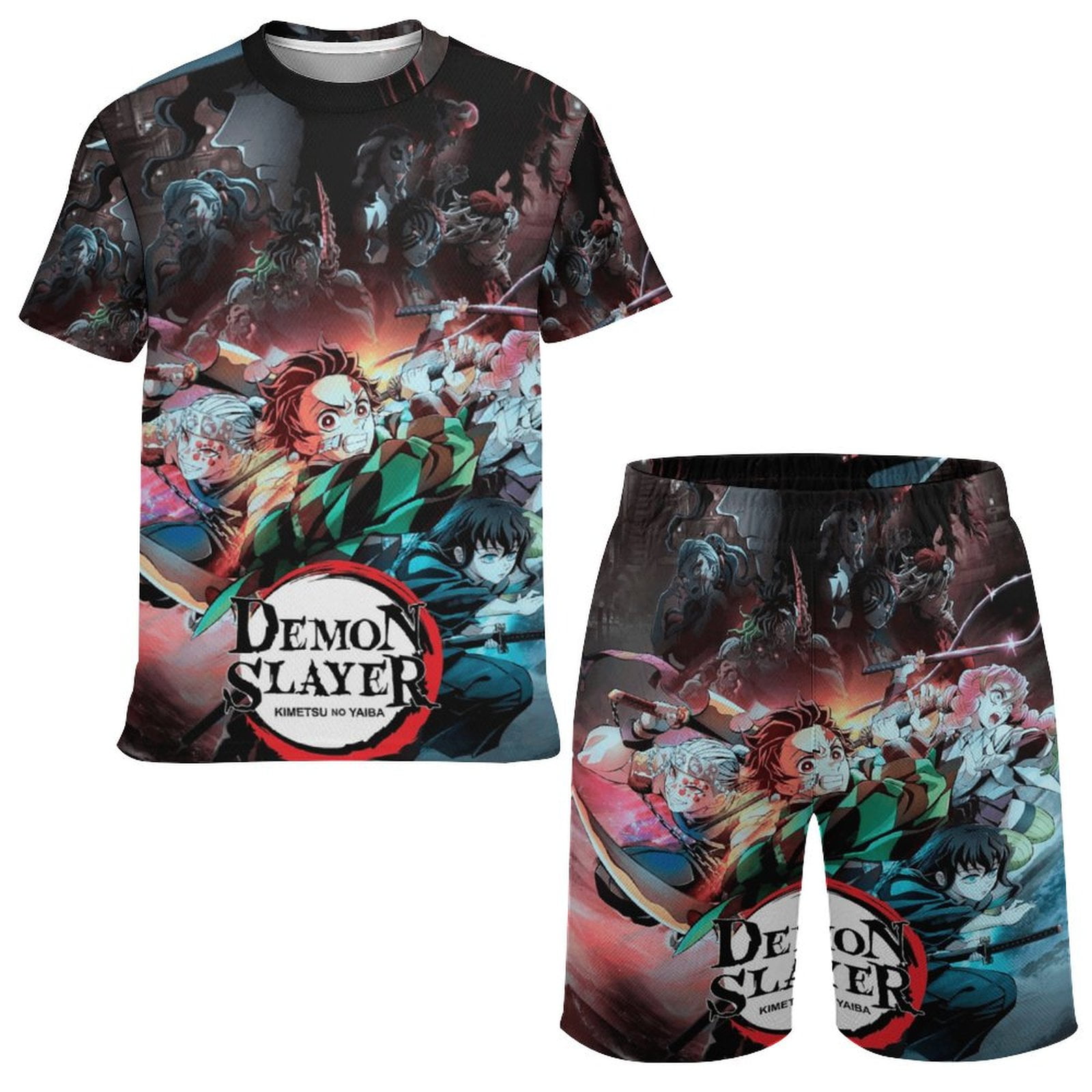 Demon Slayer Boys Short Sleeve T-Shirt And Mesh Shorts Outfit Set for ...