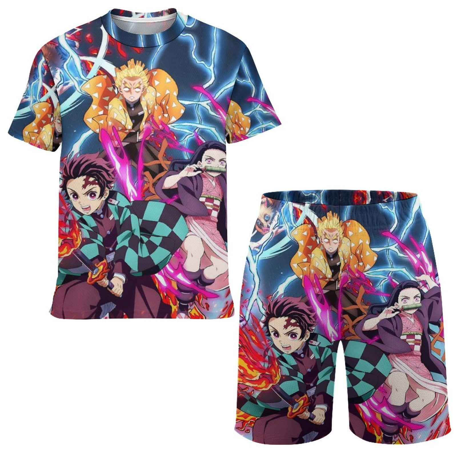 Demon Slayer Boys Short Sleeve T-Shirt And Mesh Shorts Outfit Set for ...