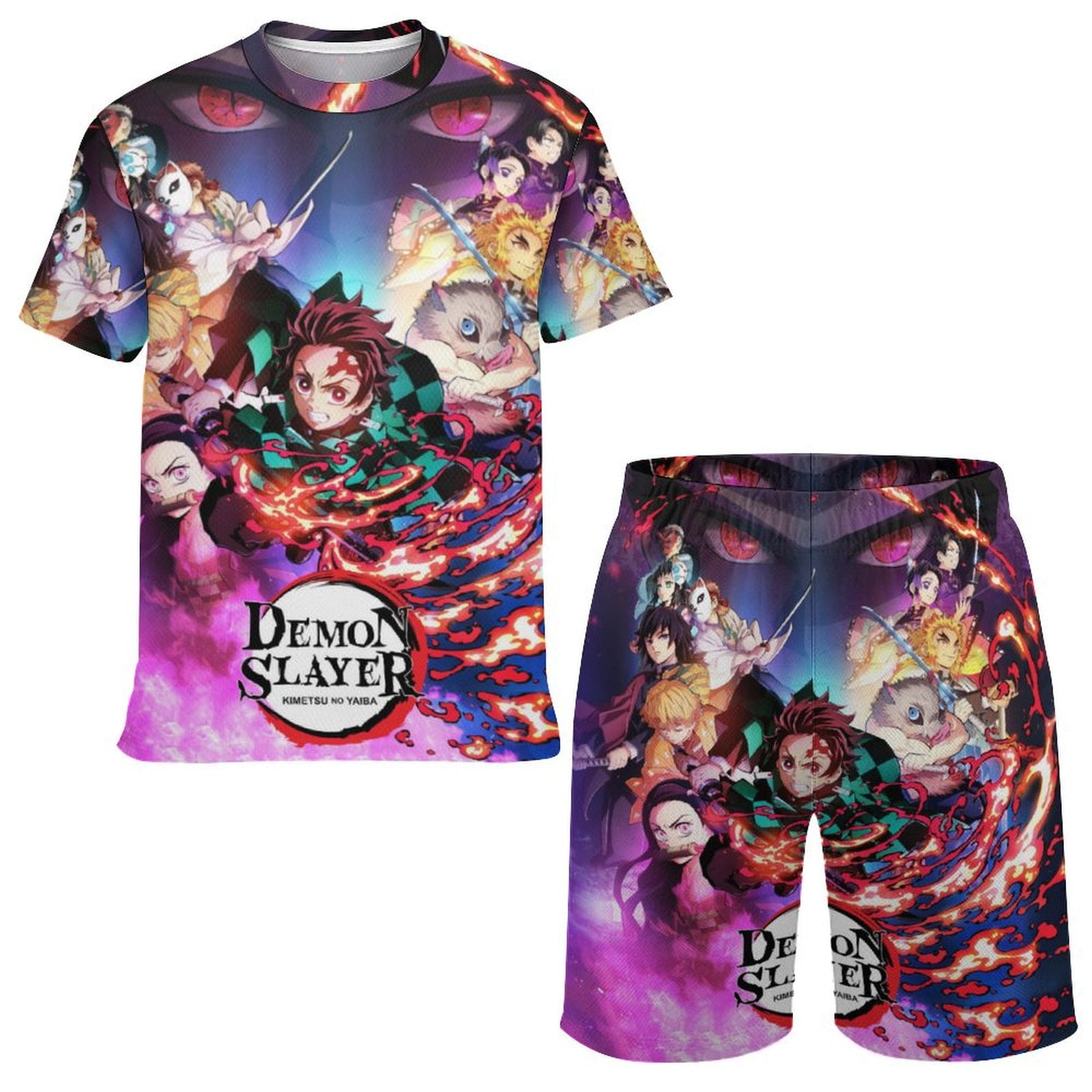 Demon Slayer Boys Short Sleeve T-Shirt And Mesh Shorts Outfit Set for ...