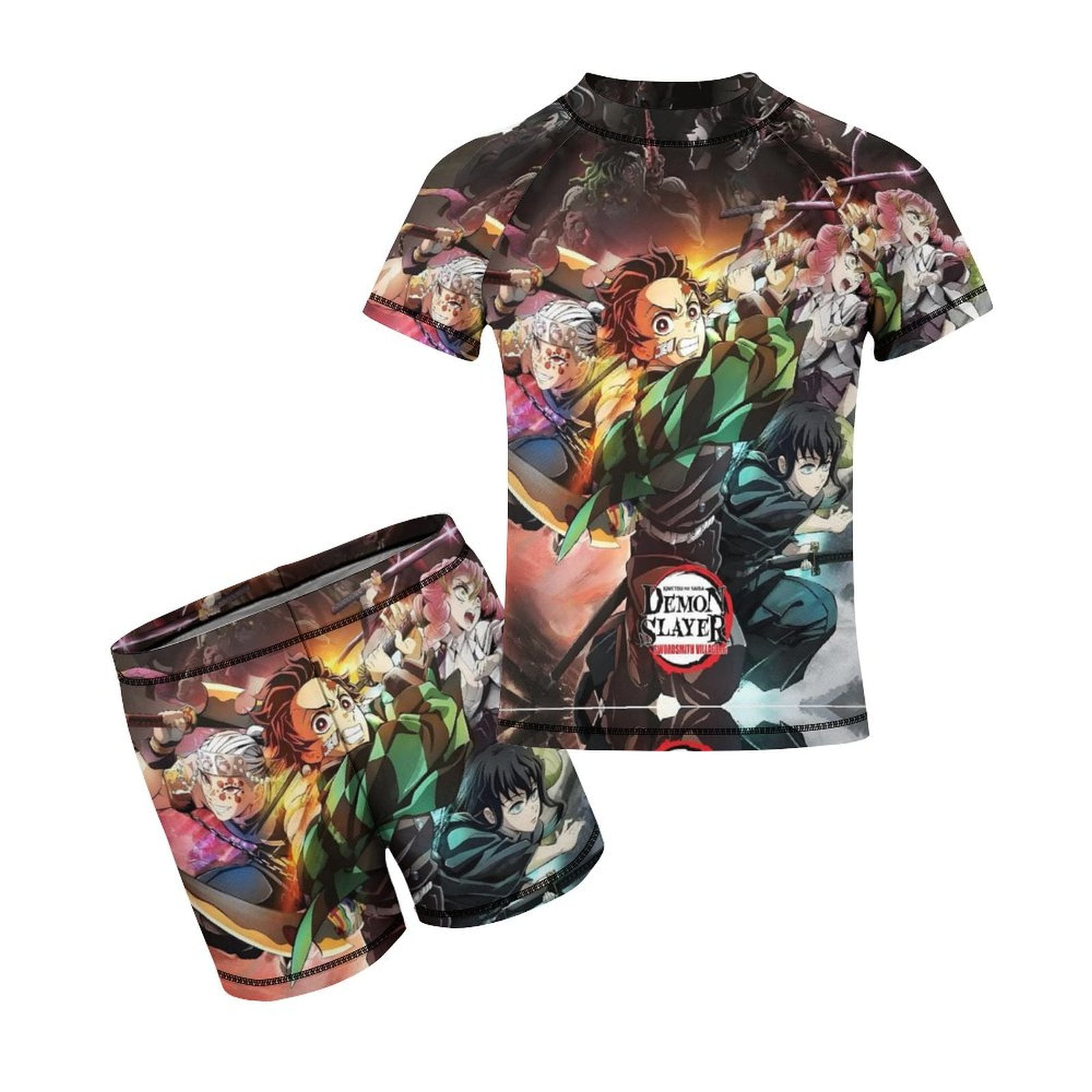 Demon Slayer Boys Two Piece Rash Guard Swimsuits Kids Short Sleeve ...