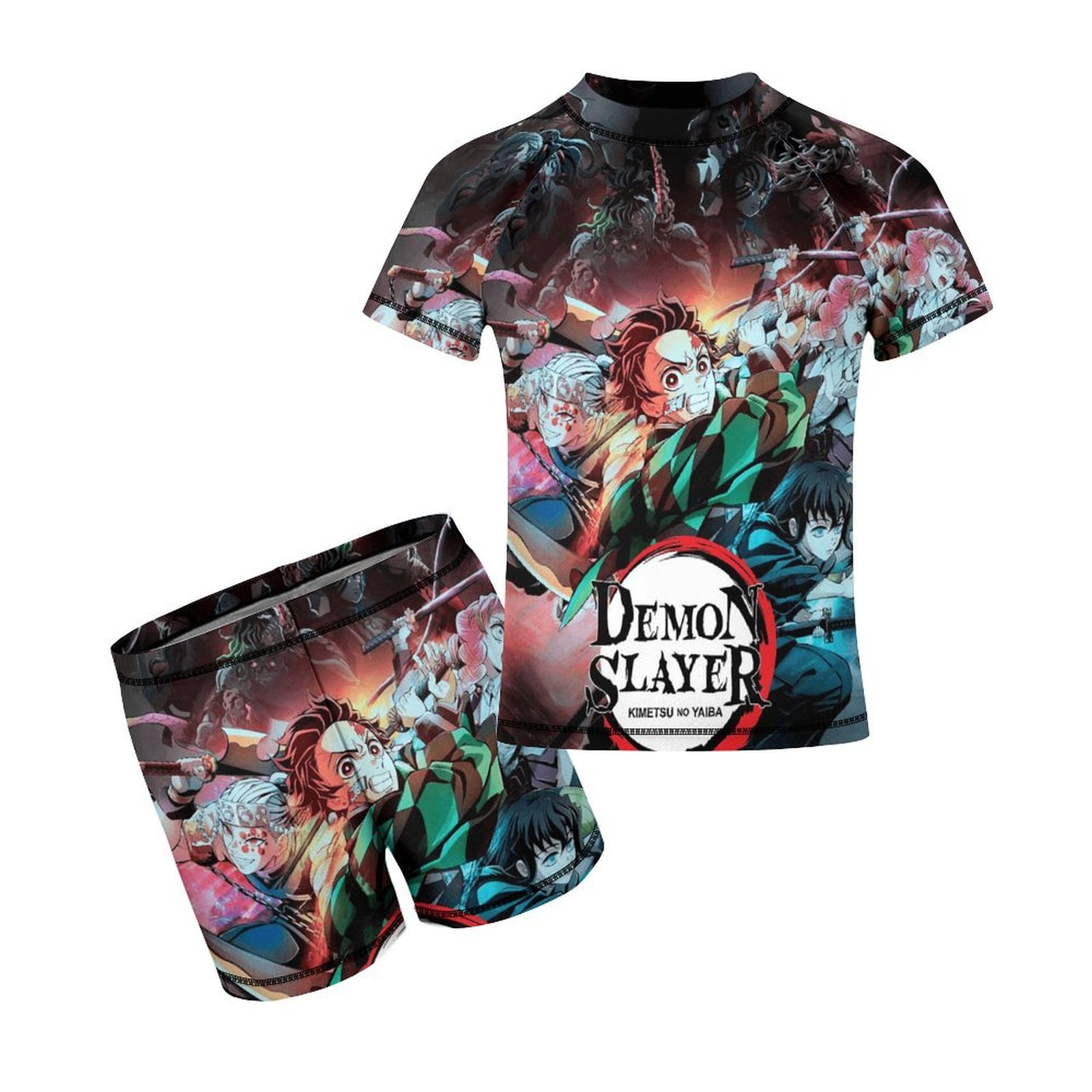 Demon Slayer Boys Two Piece Rash Guard Swimsuits Kids Short Sleeve ...