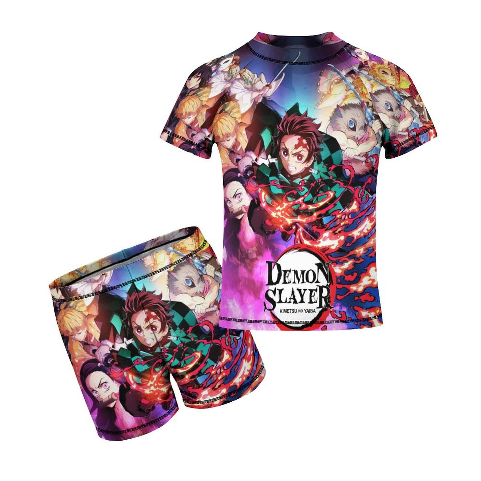 Demon Slayer Boys Two Piece Rash Guard Swimsuits Kids Short Sleeve ...
