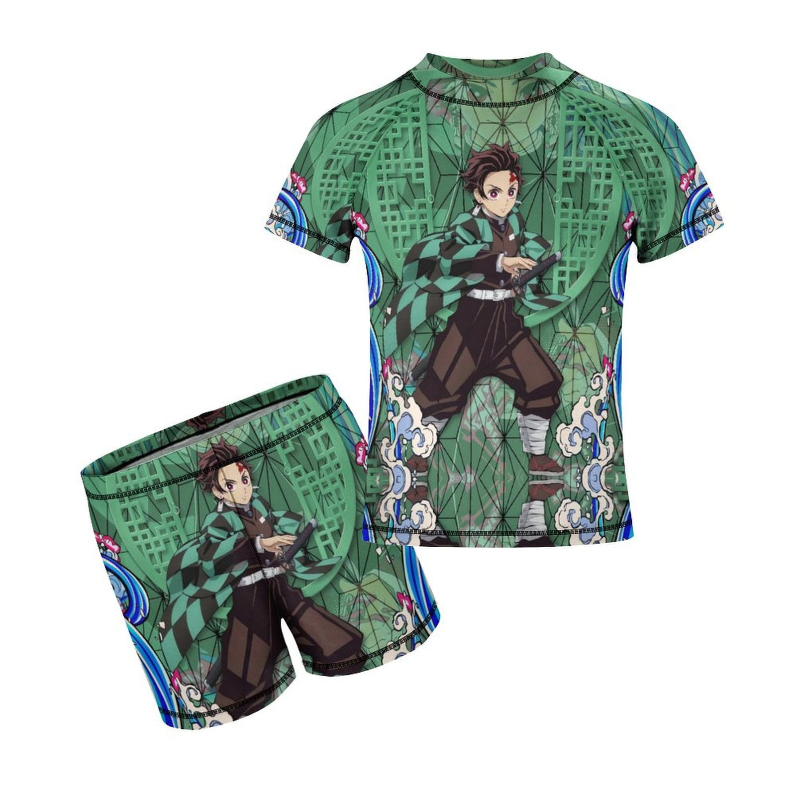 Demon Slayer Boys Two Piece Rash Guard Swimsuits Kids Short Sleeve ...