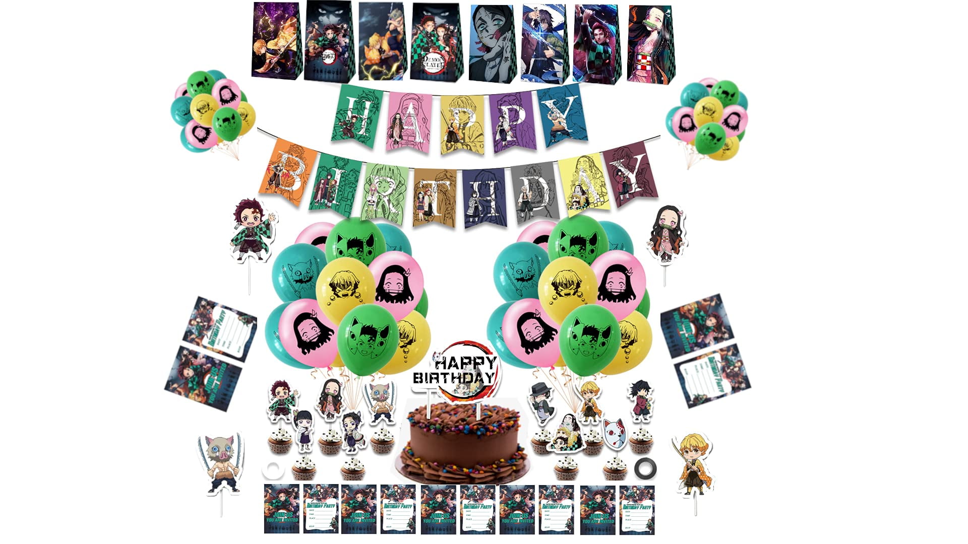 Demon Slayer CM31 Birthday Party Supplies Anime Theme Decorations for ...
