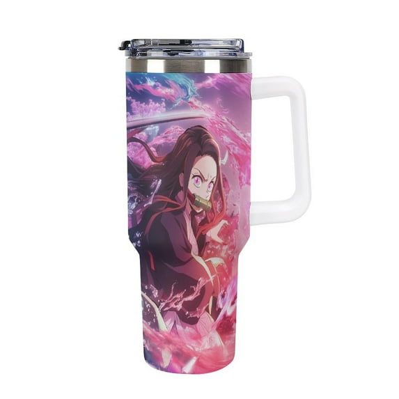 Demon Slayer Car Cup Tumbler with Handle & Straw 40Oz Cupholder Water ...