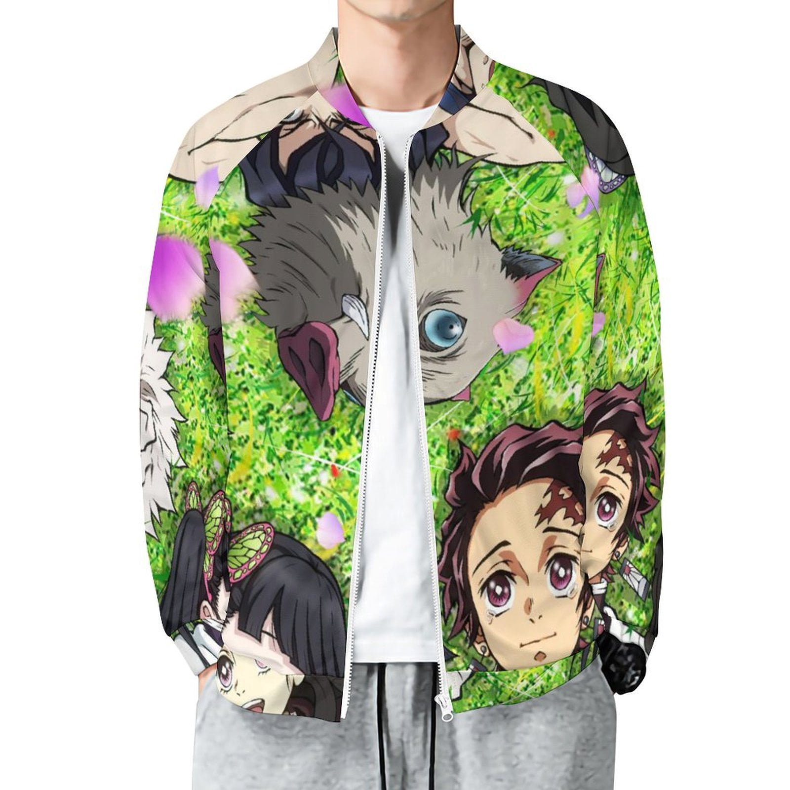 Demon Slayer Characters Men's Jacket Windbreaker Coat Round Neck Zipper ...
