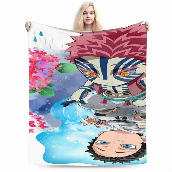 Demon Slayer Chibi Akaza Art Soft Flannel Throw Blanket for Sofa Bed ...