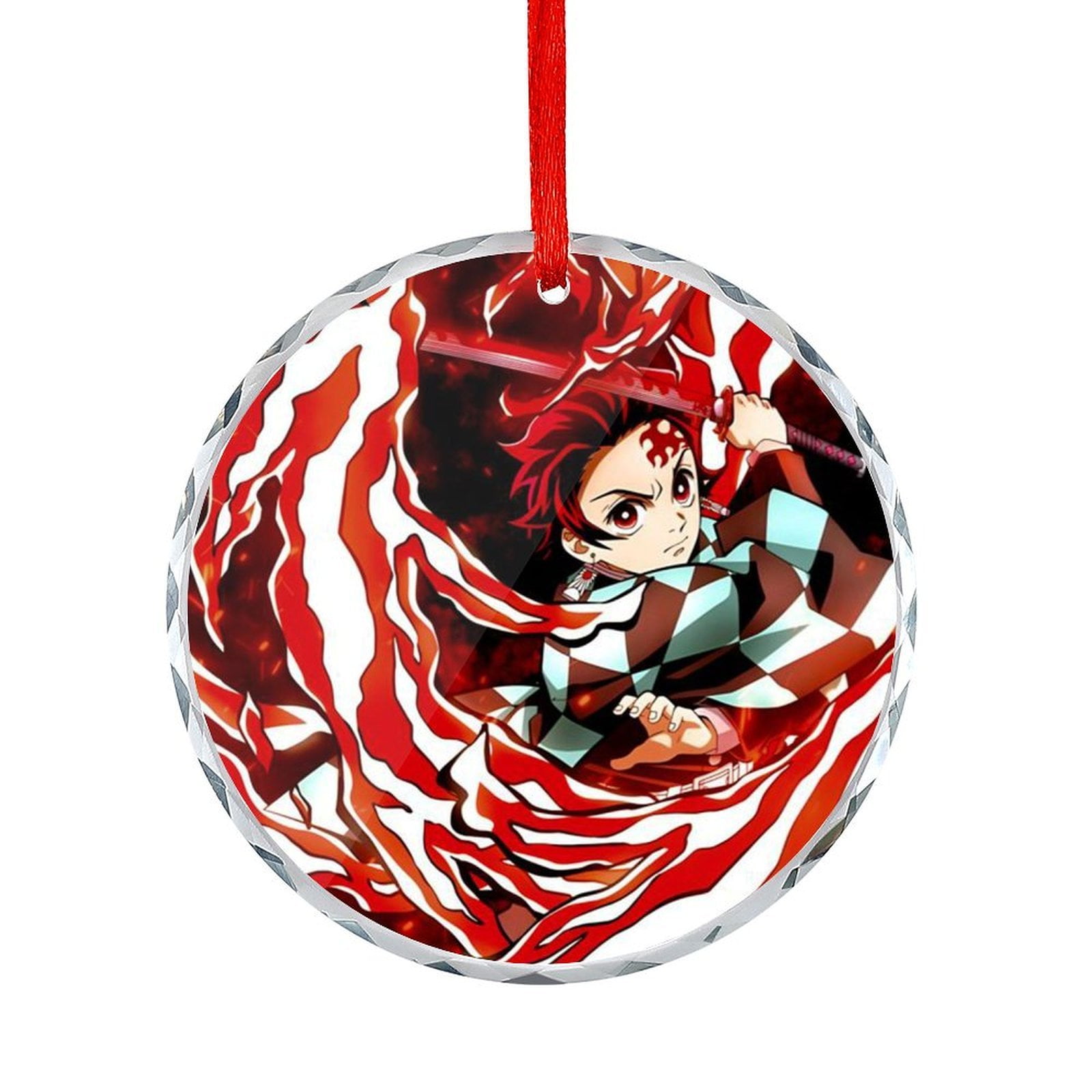 Demon Slayer Christmas Round Ornament Glass Circular Pendant Smooth ...