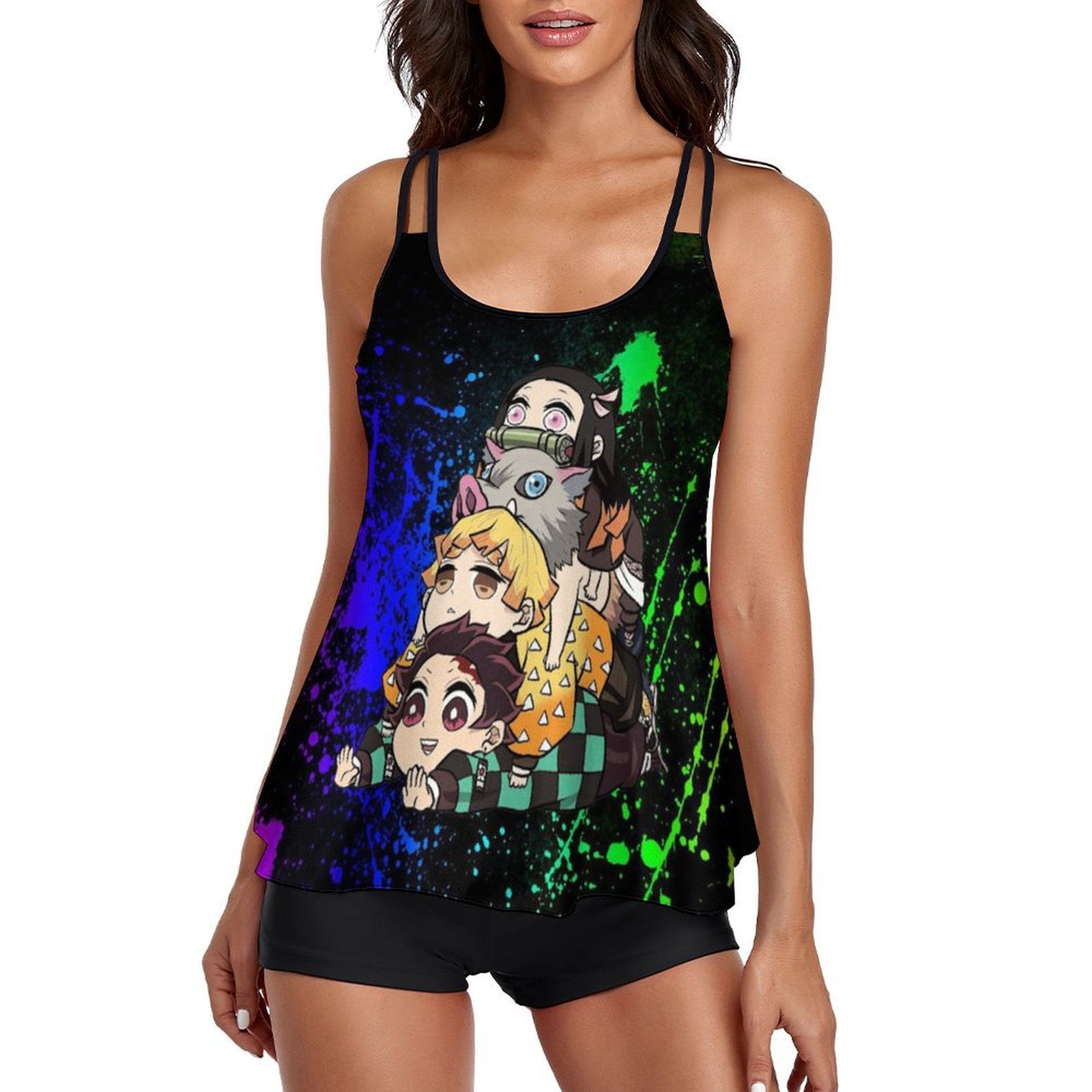 Demon Slayer Cute Characters Women's Swimsuits 2-Piece Tankini Tank ...
