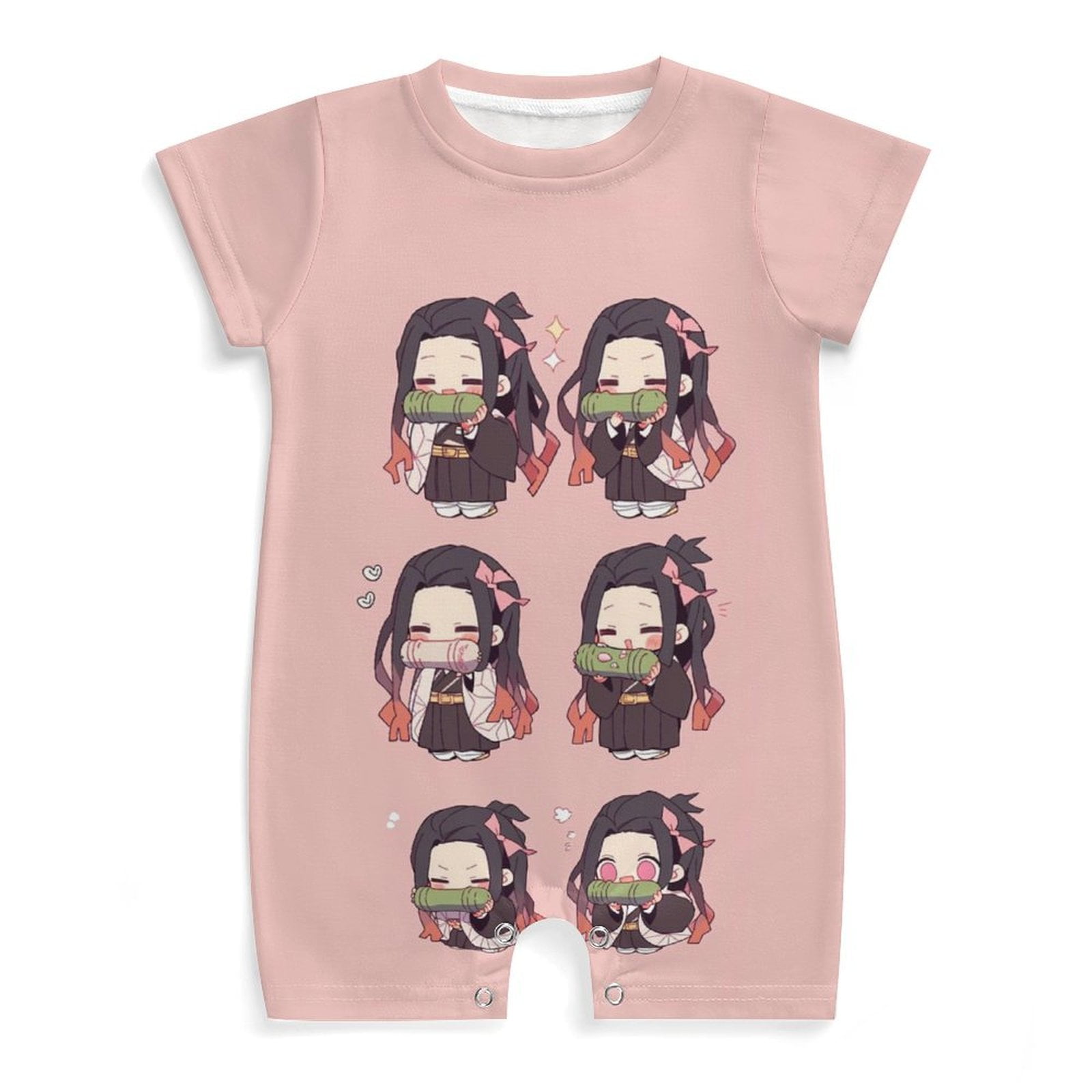 Demon Slayer Cute Nezuko Baby One-Piece Rompers Summer Short Sleeve ...