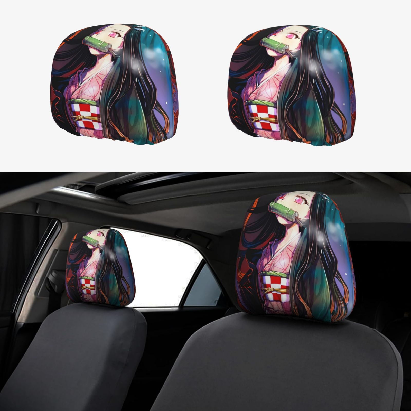 Demon_Slayer Demon-Slayer Car Headrest Covers 2 Pcs,Car Head Rest Cover ...