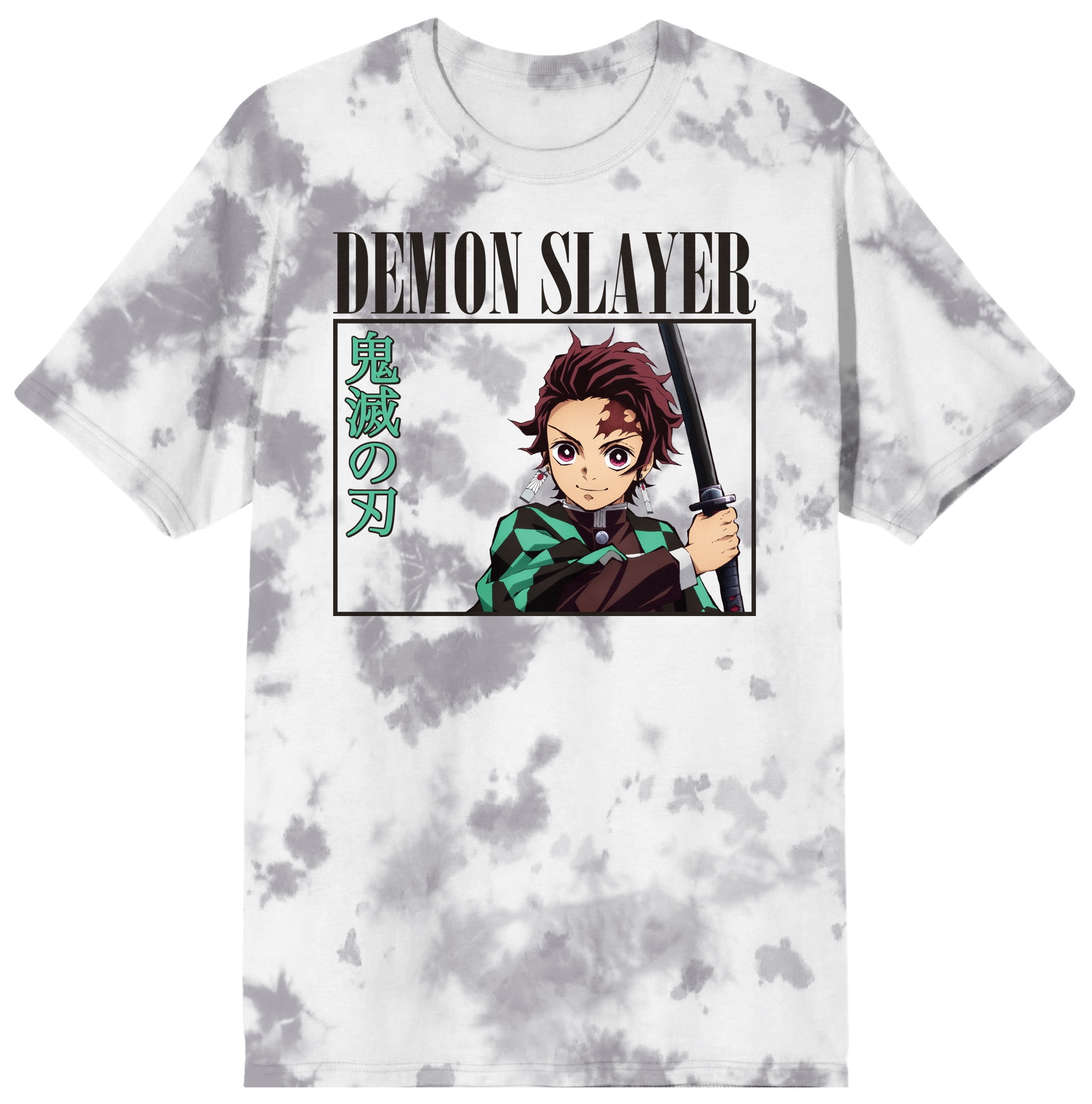 Demon Slayer Framed Tanjiro Crew Neck Short Sleeve Light Gray Sparse ...