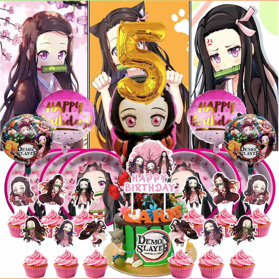 Demon Slayer Girl Nezuko 5th Tableware Balloons Cake Toppers Backdrop ...