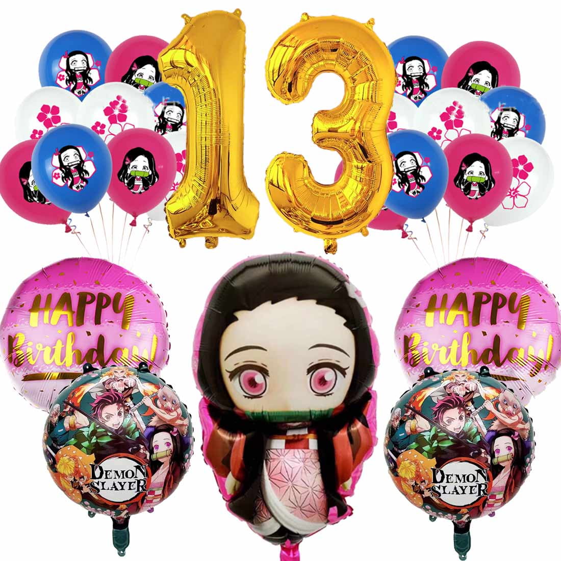 Demon Slayer Girl Nezuko Balloons Party Supplies 13th Big Numbers Decor ...