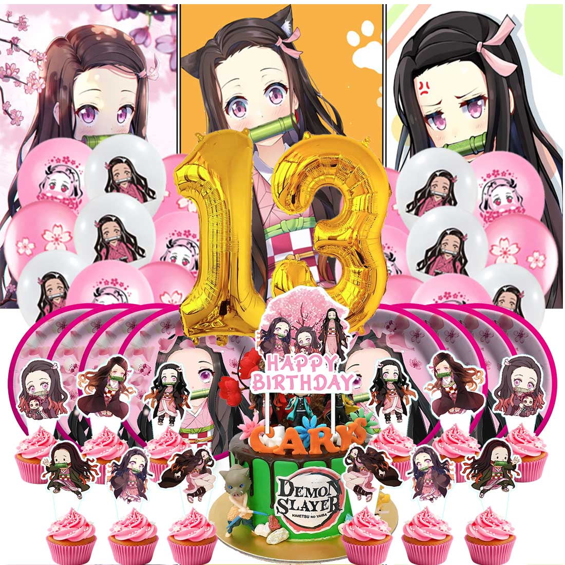 Demon Slayer Girl/Nezuko Balloons Party Supplies 13th Decor Tableware ...