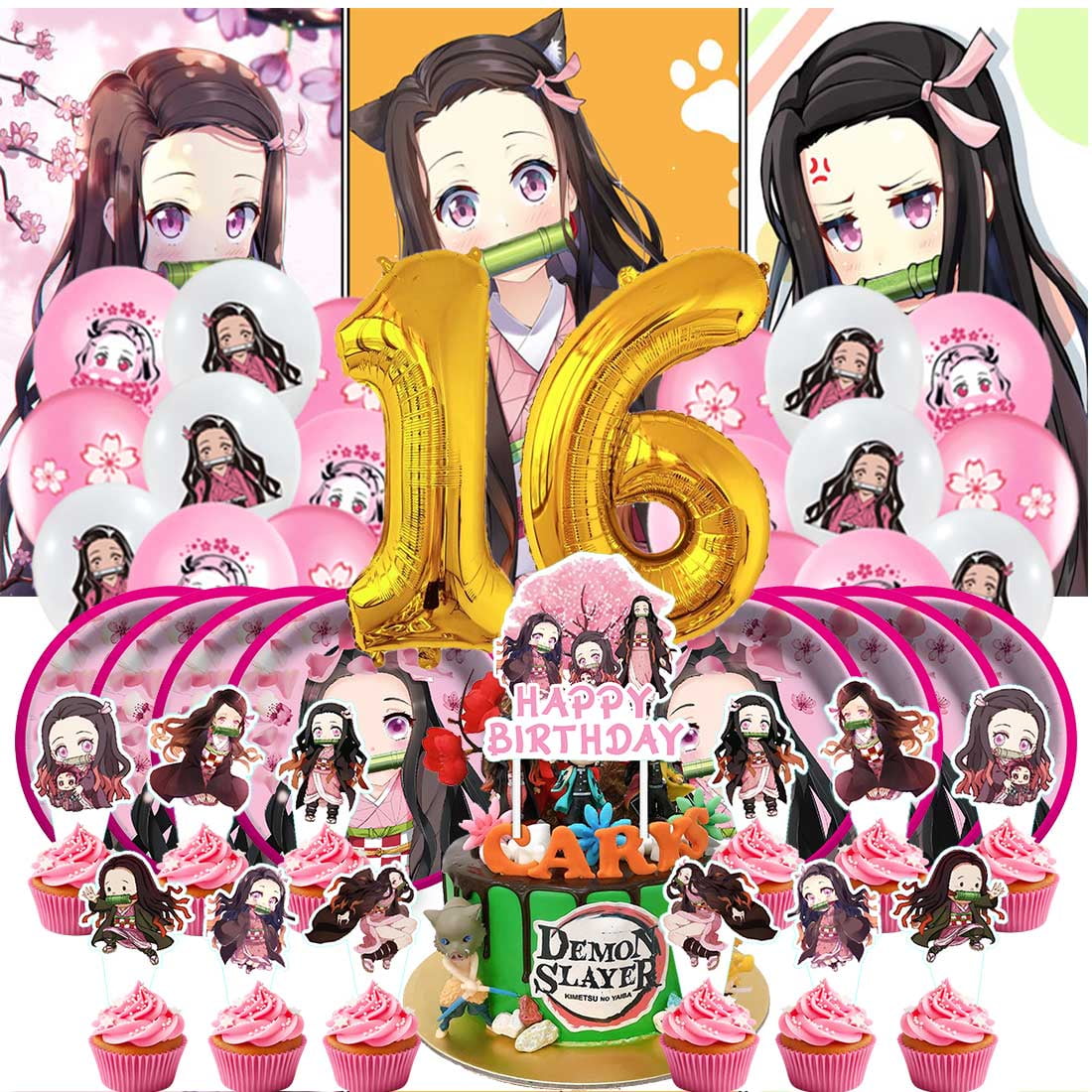 Demon Slayer Girl/Nezuko Balloons Party Supplies 16th Decor Tableware ...