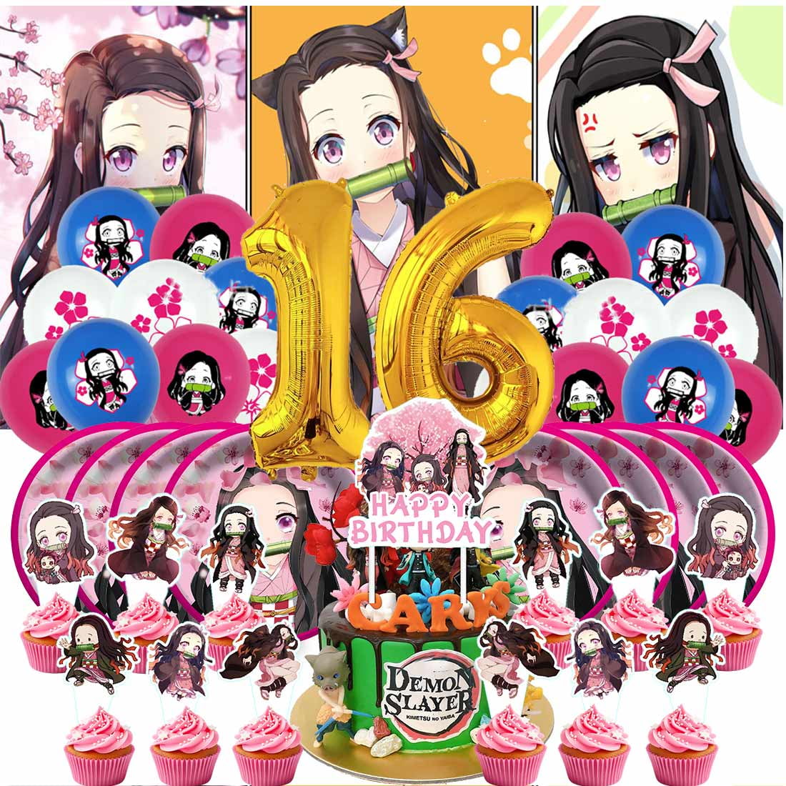 Demon Slayer Girl Nezuko Balloons Party Supplies 16th Decor Tableware ...