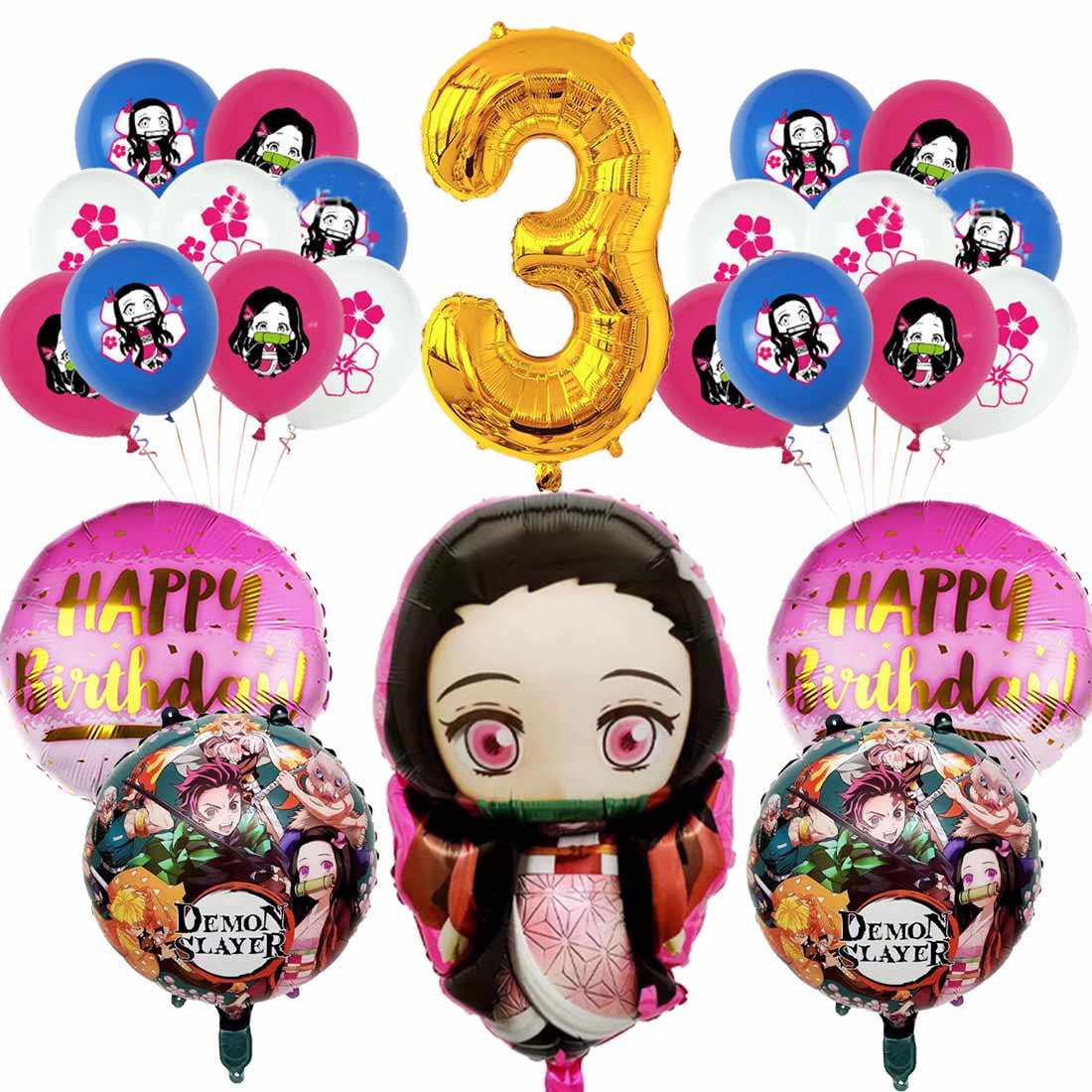 Demon Slayer Girl Nezuko Balloons Party Supplies 3rd Big Numbers Decor ...