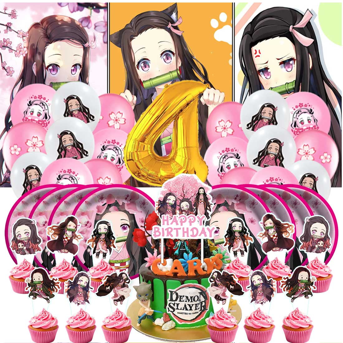 Demon Slayer Girl/Nezuko Balloons Party Supplies 4th Decor Tableware ...