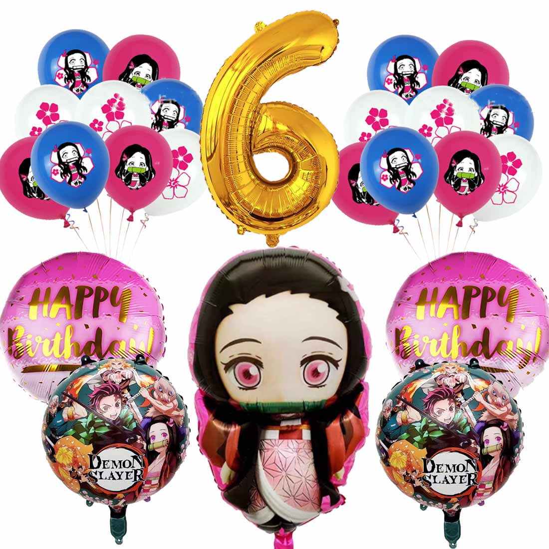 Demon Slayer Girl Nezuko Balloons Party Supplies 6th Big Numbers Decor ...