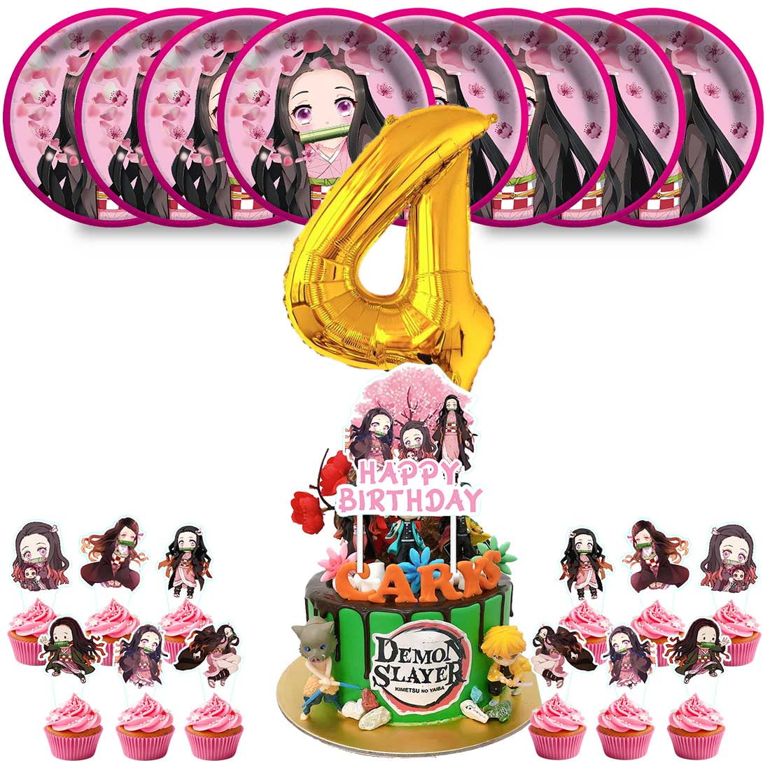 Demon Slayer Girl/Nezuko Birthday 4th Cups Party Supplies Plates Fans ...