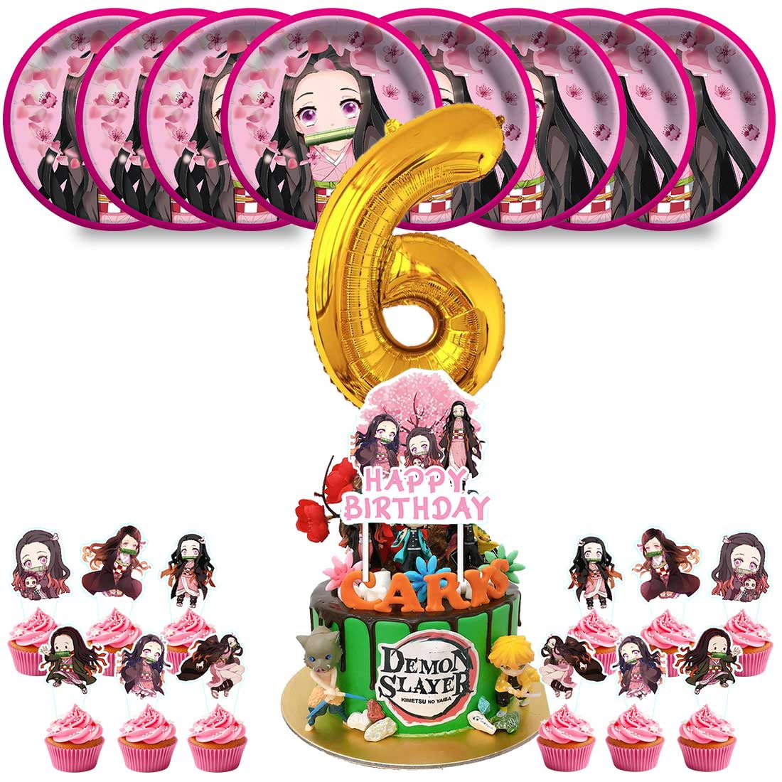 Demon Slayer Girl/Nezuko Birthday 6th Cups Party Supplies Plates Fans ...