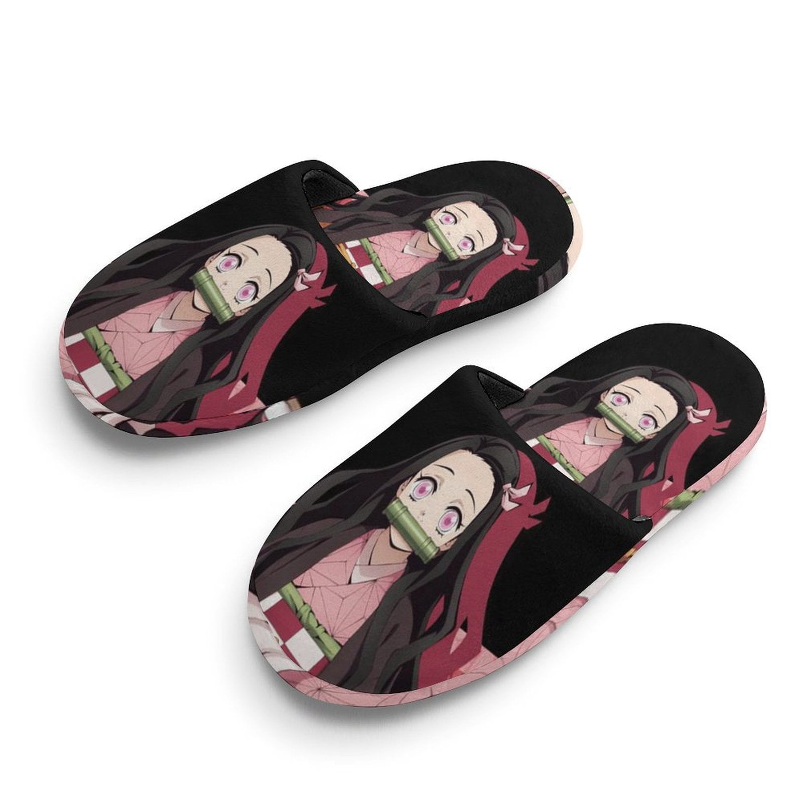 Demon Slayer Girl Nezuko Cotton Slippers For Kids Flannel Plush Fluffy ...