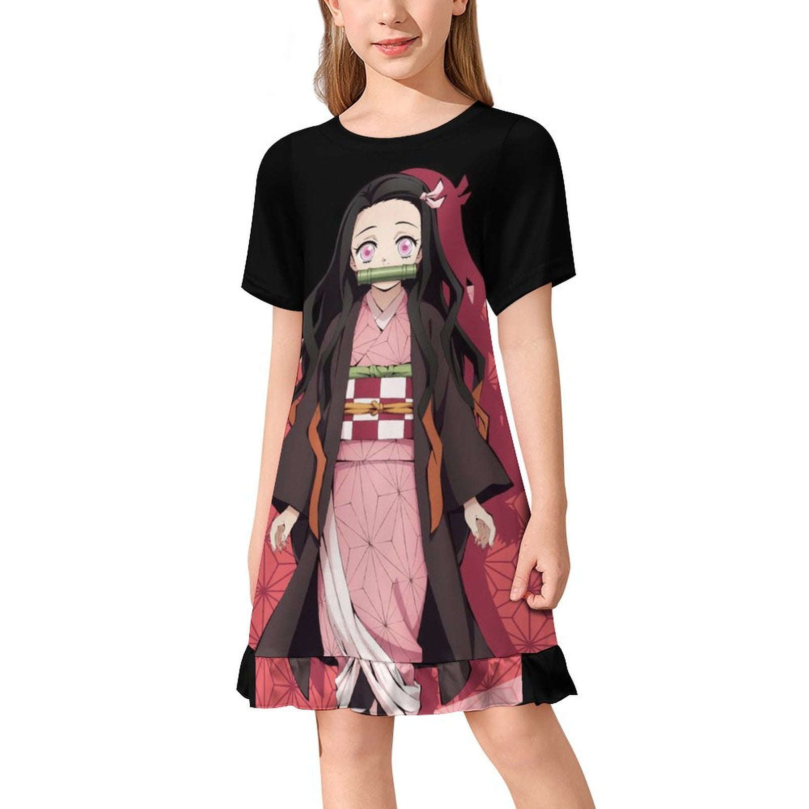 Demon Slayer Girl Nezuko Kid's Short Sleeved Dress Fashion 3D Printed ...