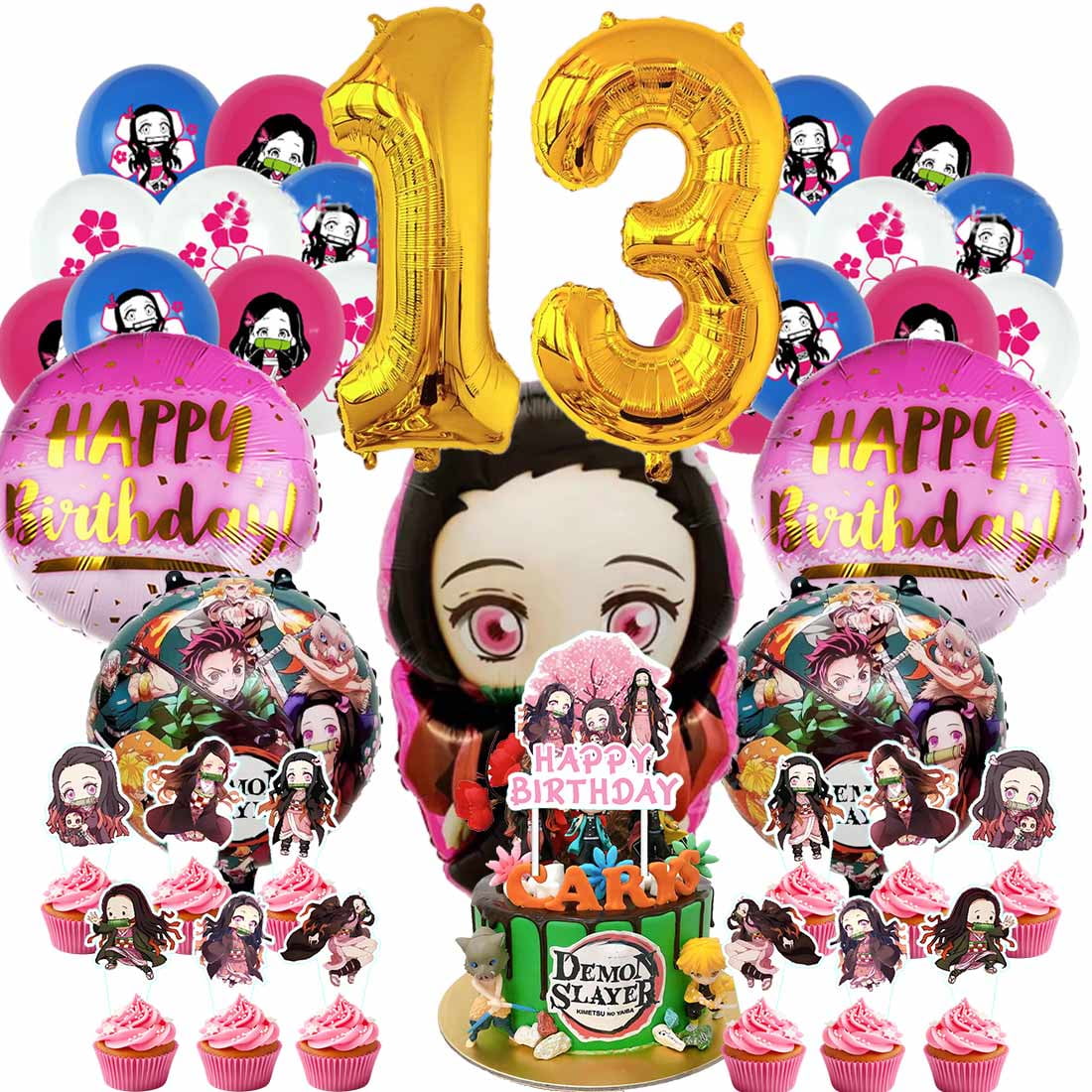 Demon Slayer Girl Nezuko Party Supplies 13th Decor Kit Balloons ...