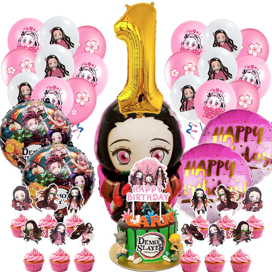 Demon Slayer Girl/Nezuko Party Supplies 1st Decor Kit Balloons Birthday ...