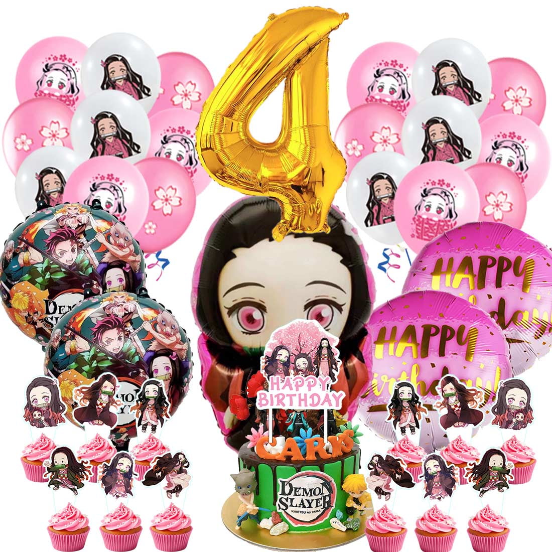 Demon Slayer Girl/Nezuko Party Supplies 4th Decor Kit Balloons Birthday ...