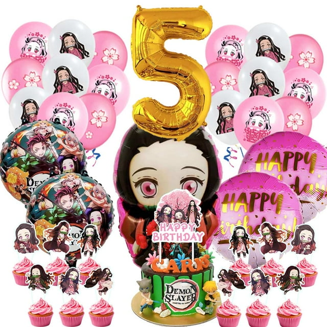 Demon Slayer Girl/Nezuko Party Supplies 5th Decor Kit Balloons Birthday ...