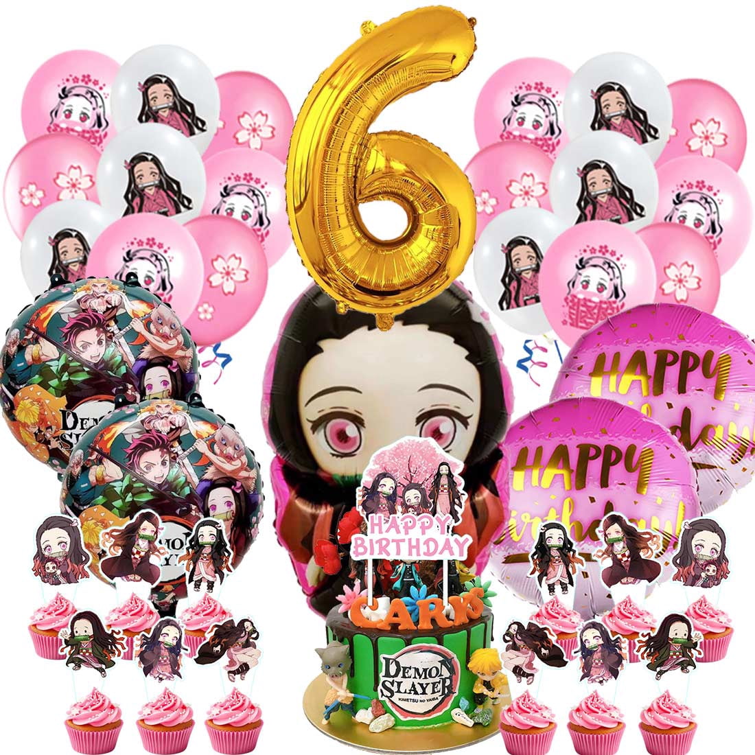 Demon Slayer Girl/Nezuko Party Supplies 6th Decor Kit Balloons Birthday ...