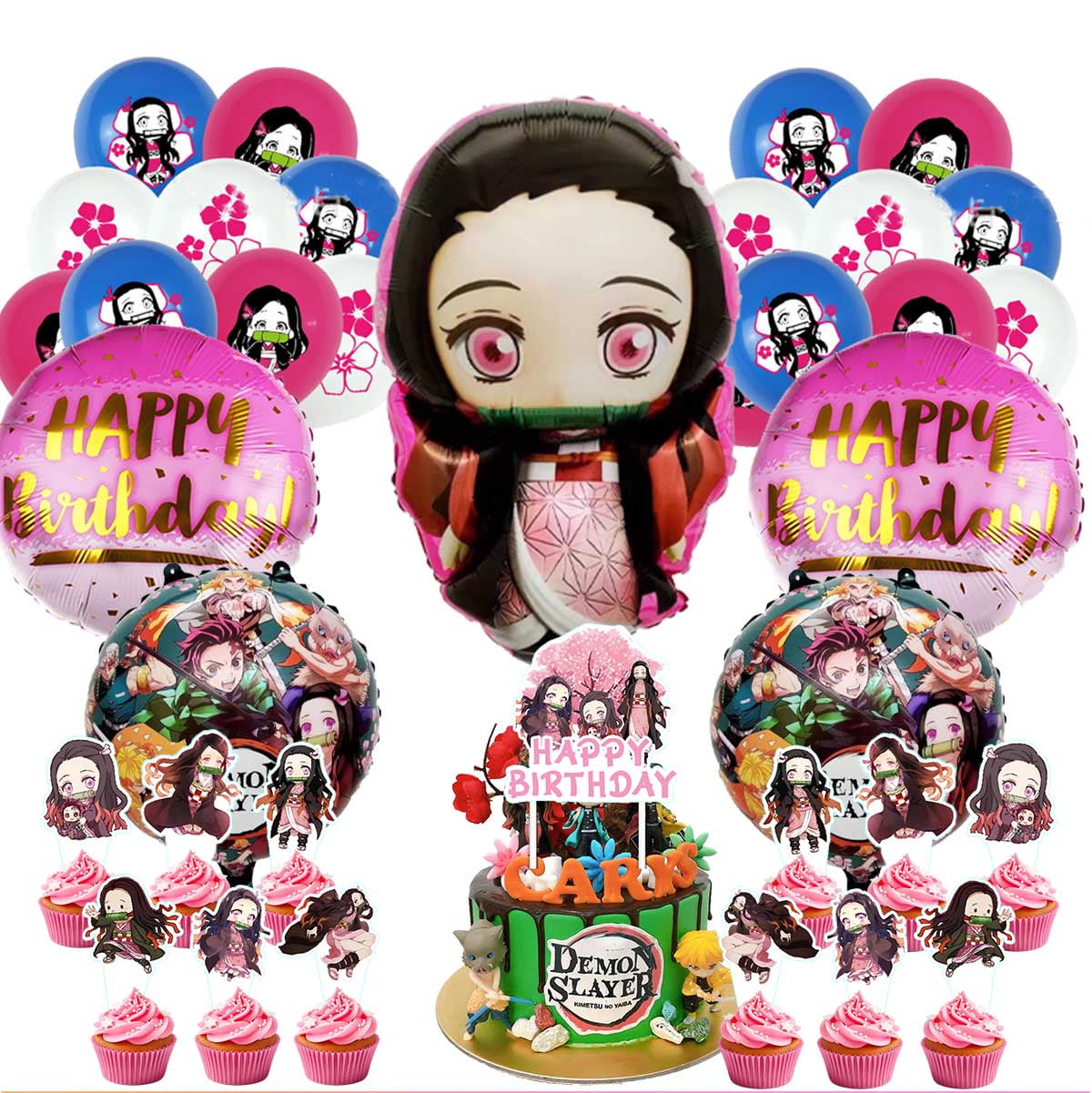 Demon Slayer Girl Nezuko Party Supplies Balloons Cake Topper Birthday ...