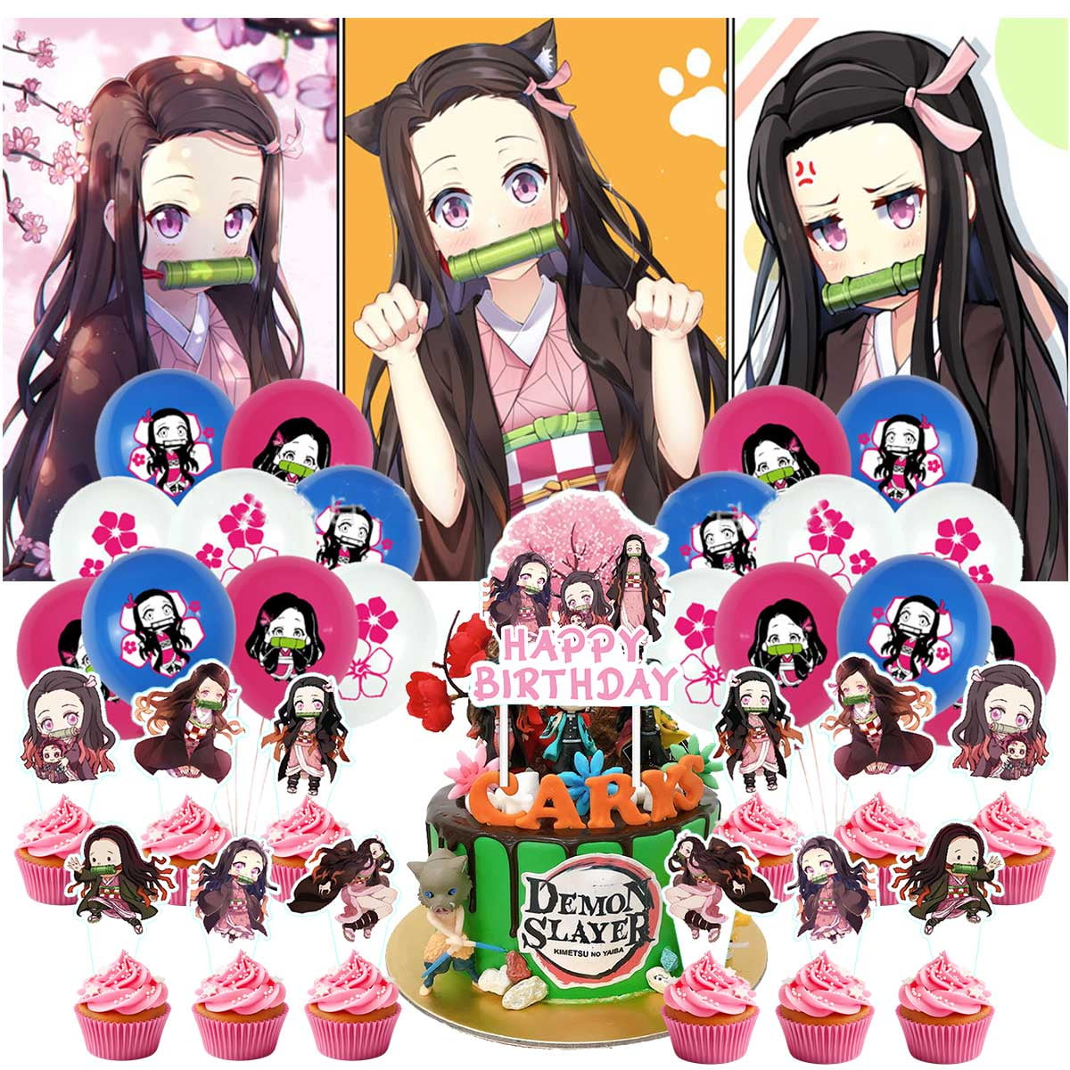 Demon Slayer Girl Nezuko Party Supplies Cake Topper Decor Kit Latex ...