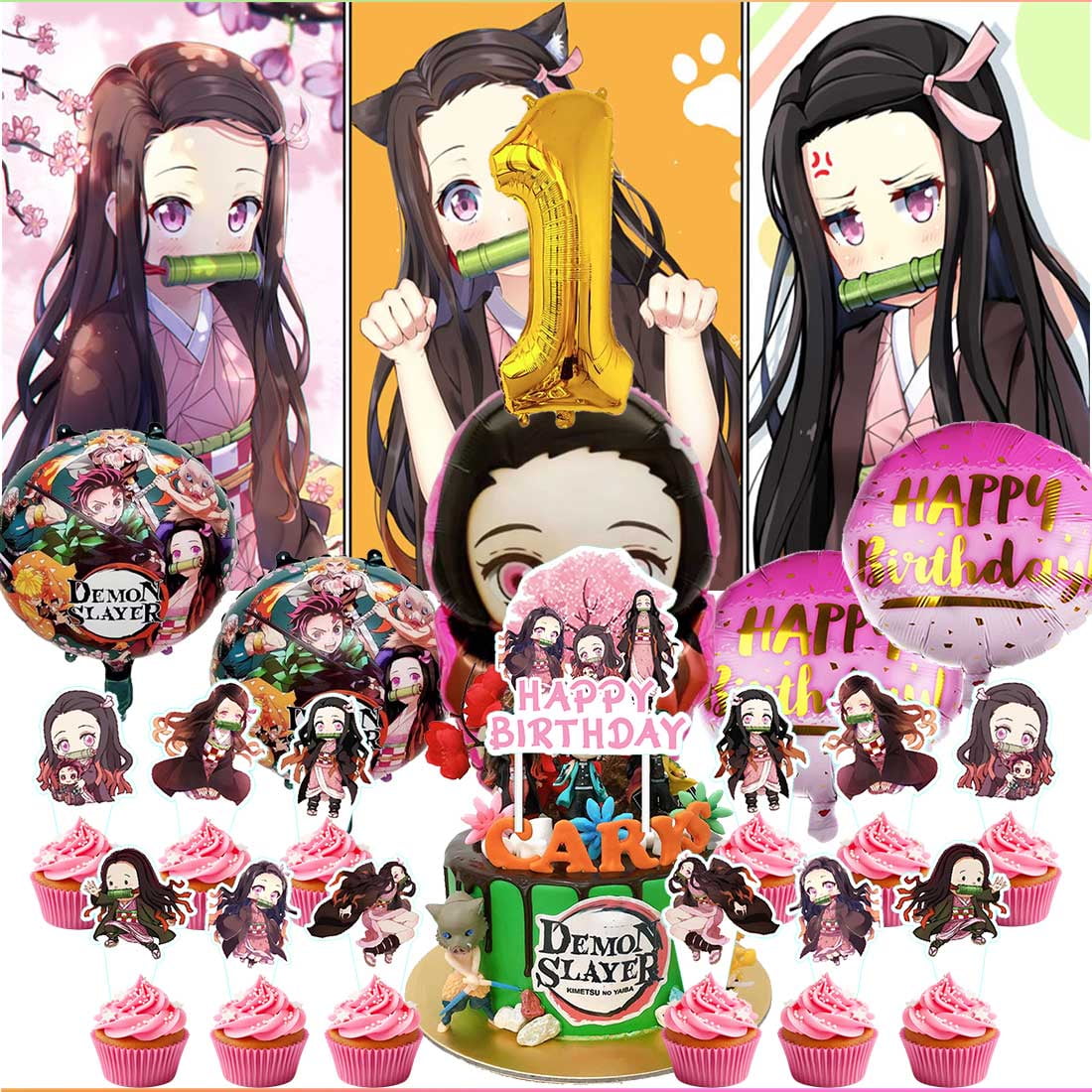 Demon Slayer Girl Nezuko Party Supplies Decor 1st Kit Balloons Birthday ...