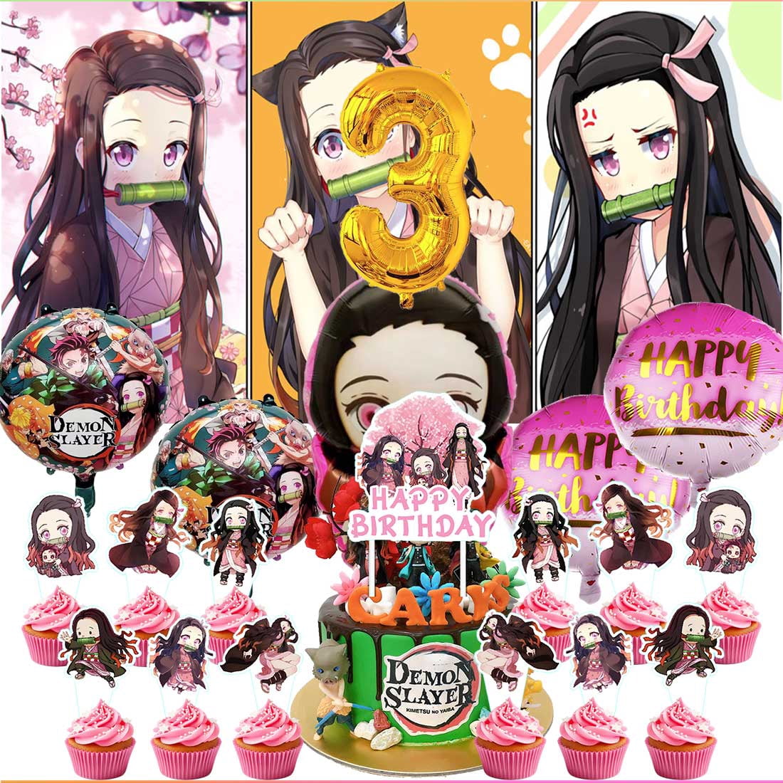 Demon Slayer Girl Nezuko Party Supplies Decor 3rd Kit Balloons Birthday ...