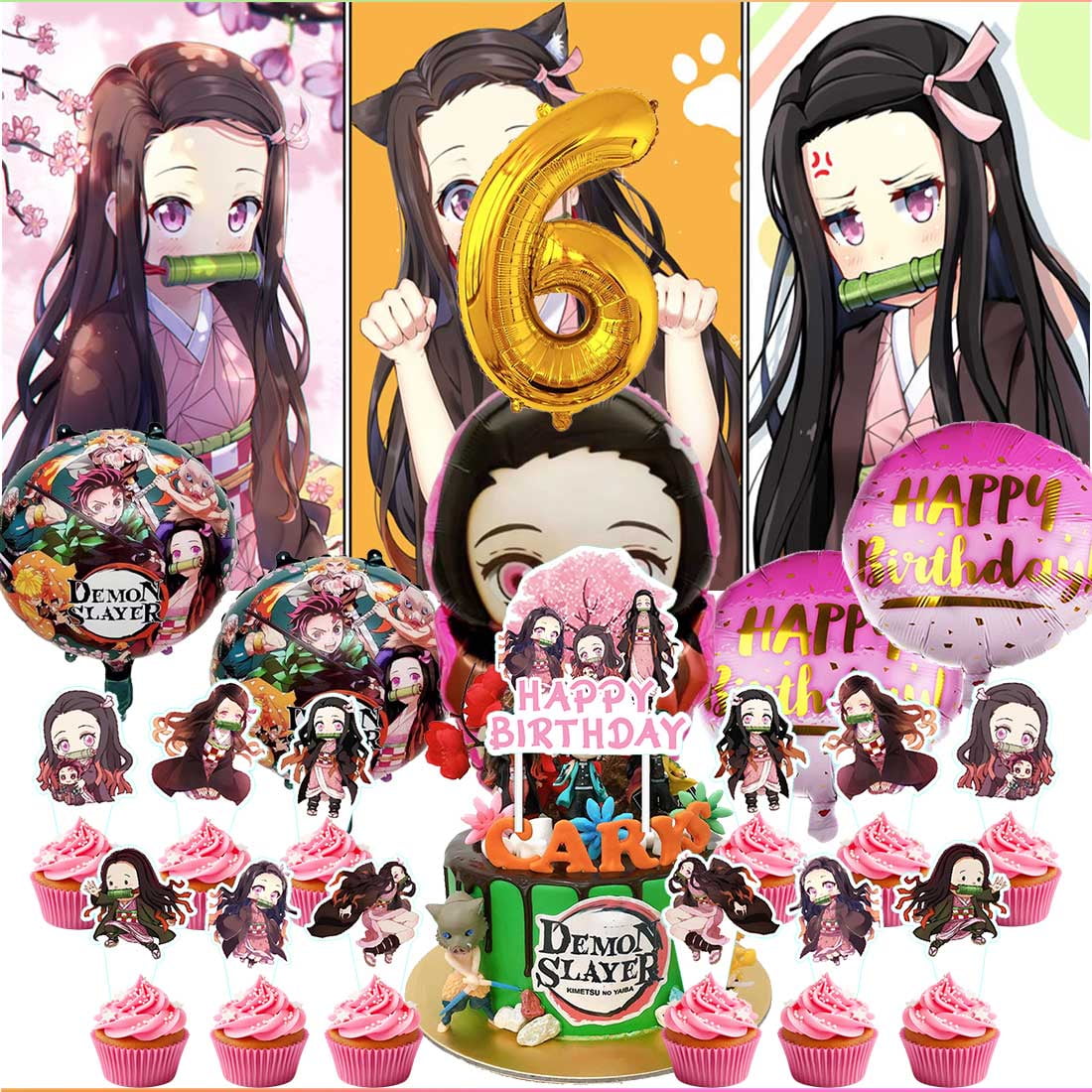 Demon Slayer Girl Nezuko Party Supplies Decor 6th Kit Balloons Birthday ...