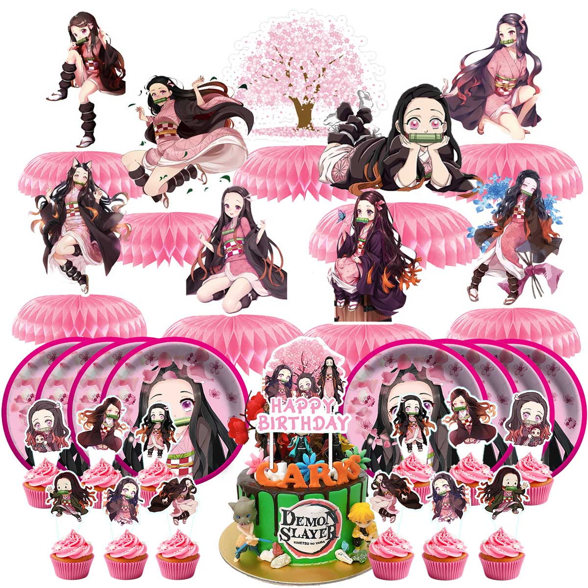Demon Slayer Girl Nezuko Party Supplies Decor Plates Fans Decorations ...