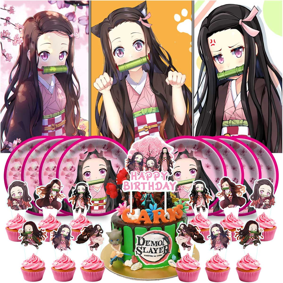 Demon Slayer Girl Nezuko Birthday Supplies Plates Decorations Decor ...