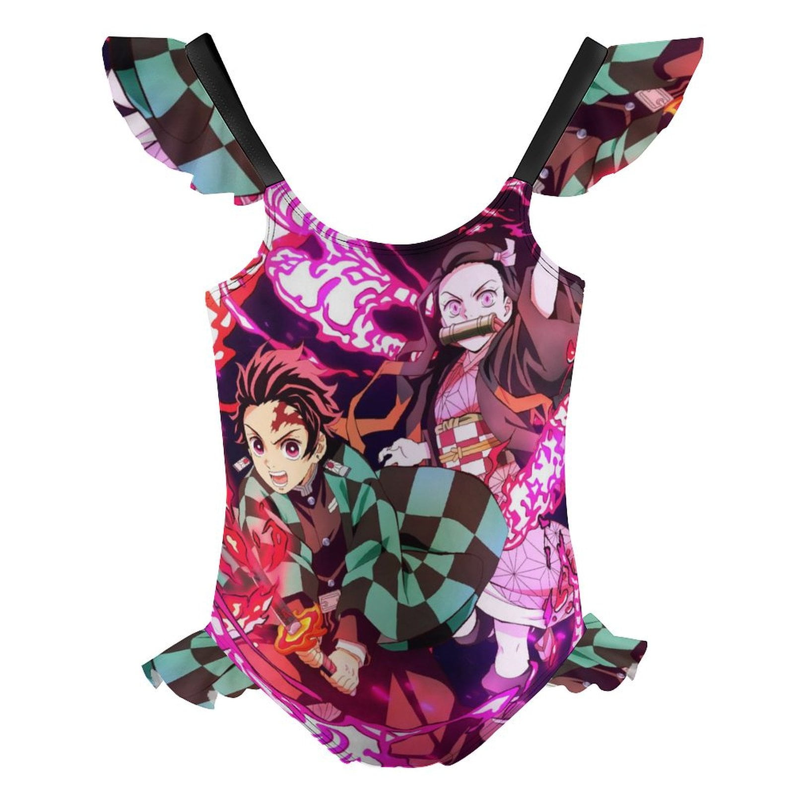 Demon Slayer Girls Swimsuit Ruffle One-piece Beachwear Kids Cute ...